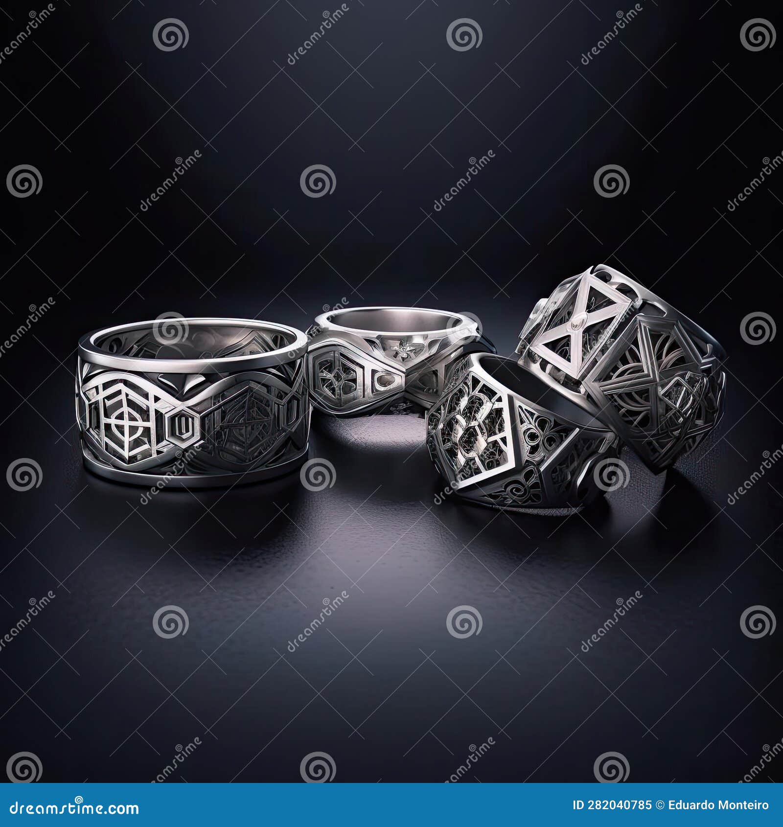 Luxury Silver Rings on Black Background Stock Illustration ...