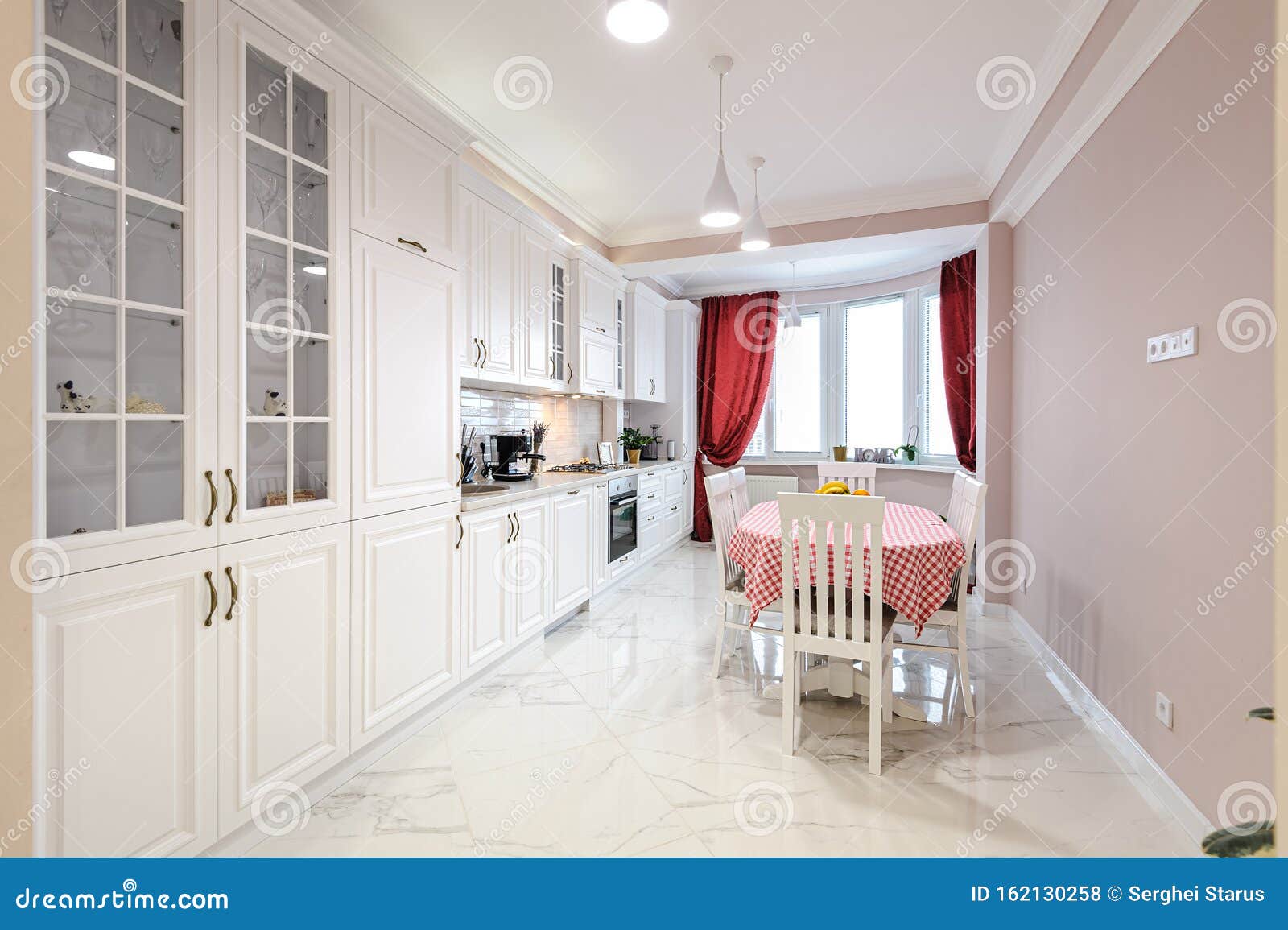 Luxury Modern White Kitchen Interior Stock Photo - Image of appliance ...