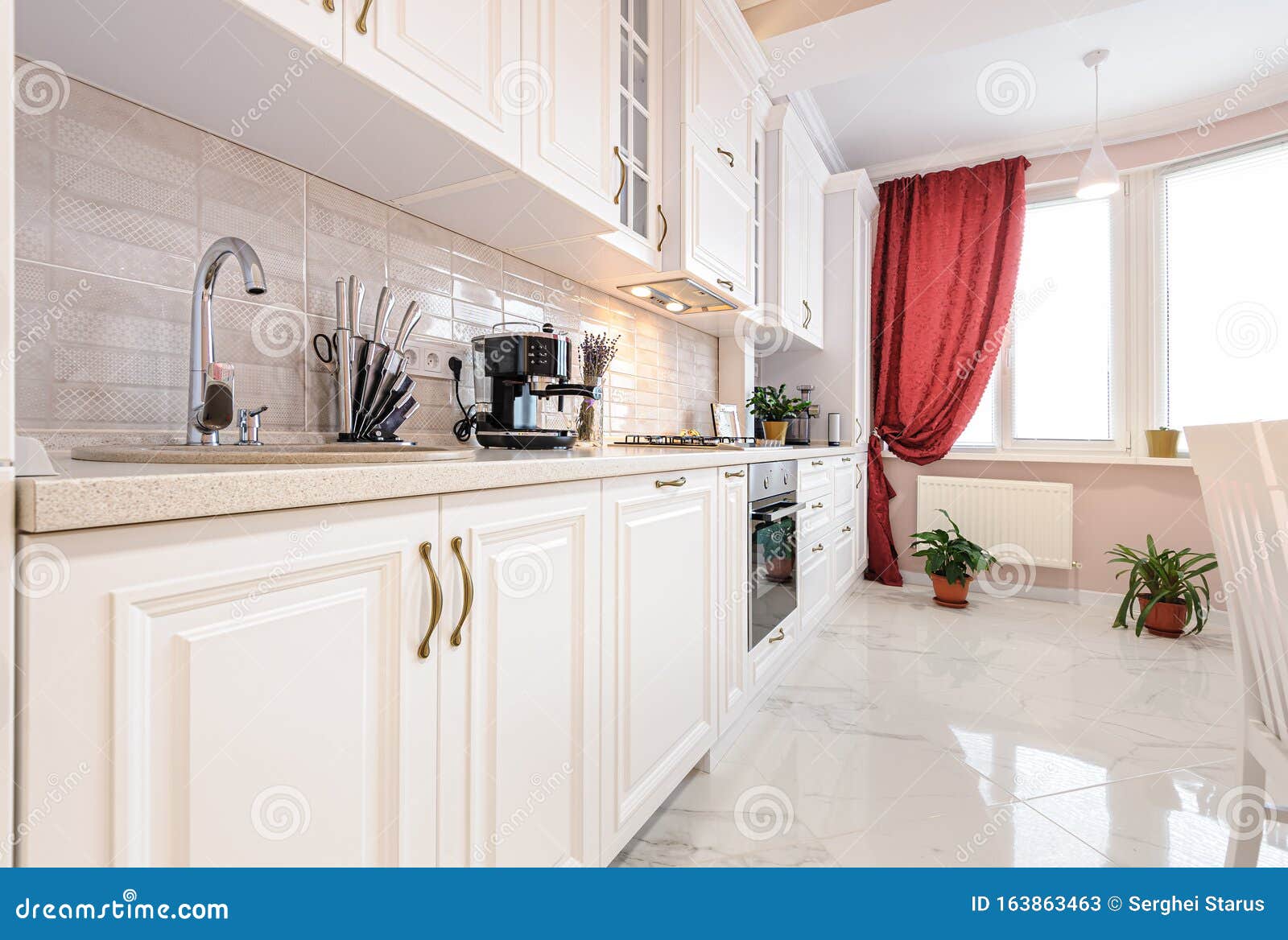 Luxury Modern White Kitchen Interior Stock Image - Image of luxury ...