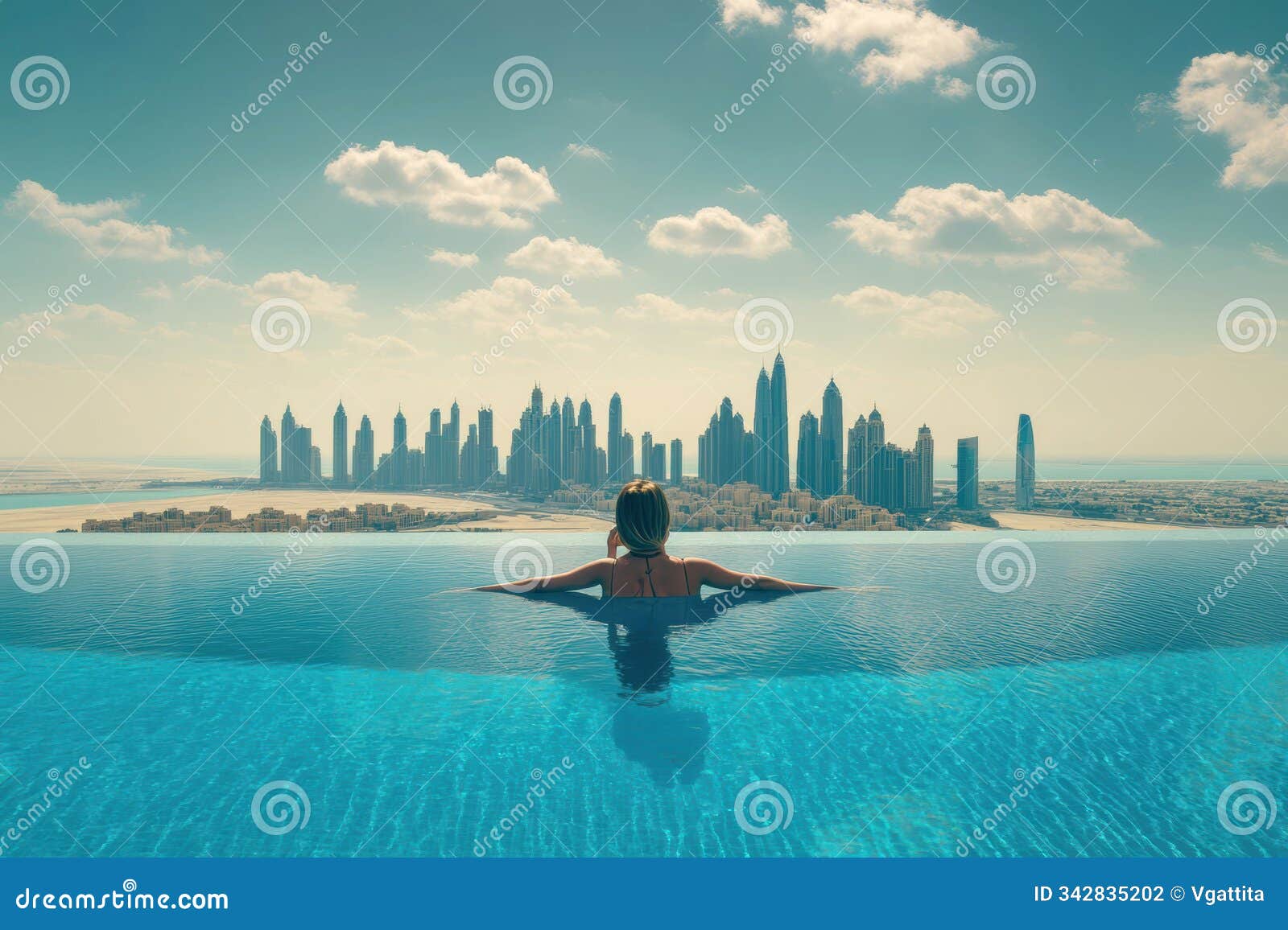 Luxury Skyline View: Serenity at an Infinity Pool Overlooking a Modern ...