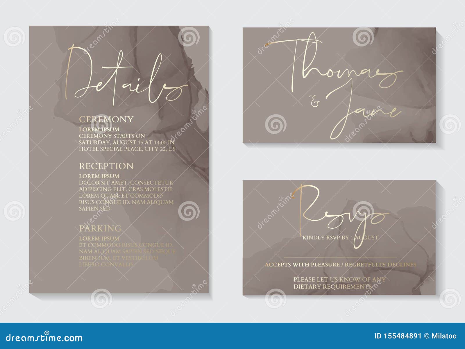 Luxury Soft Decor, Dark Grey Wedding Invitation Cards with Gold Marble ...