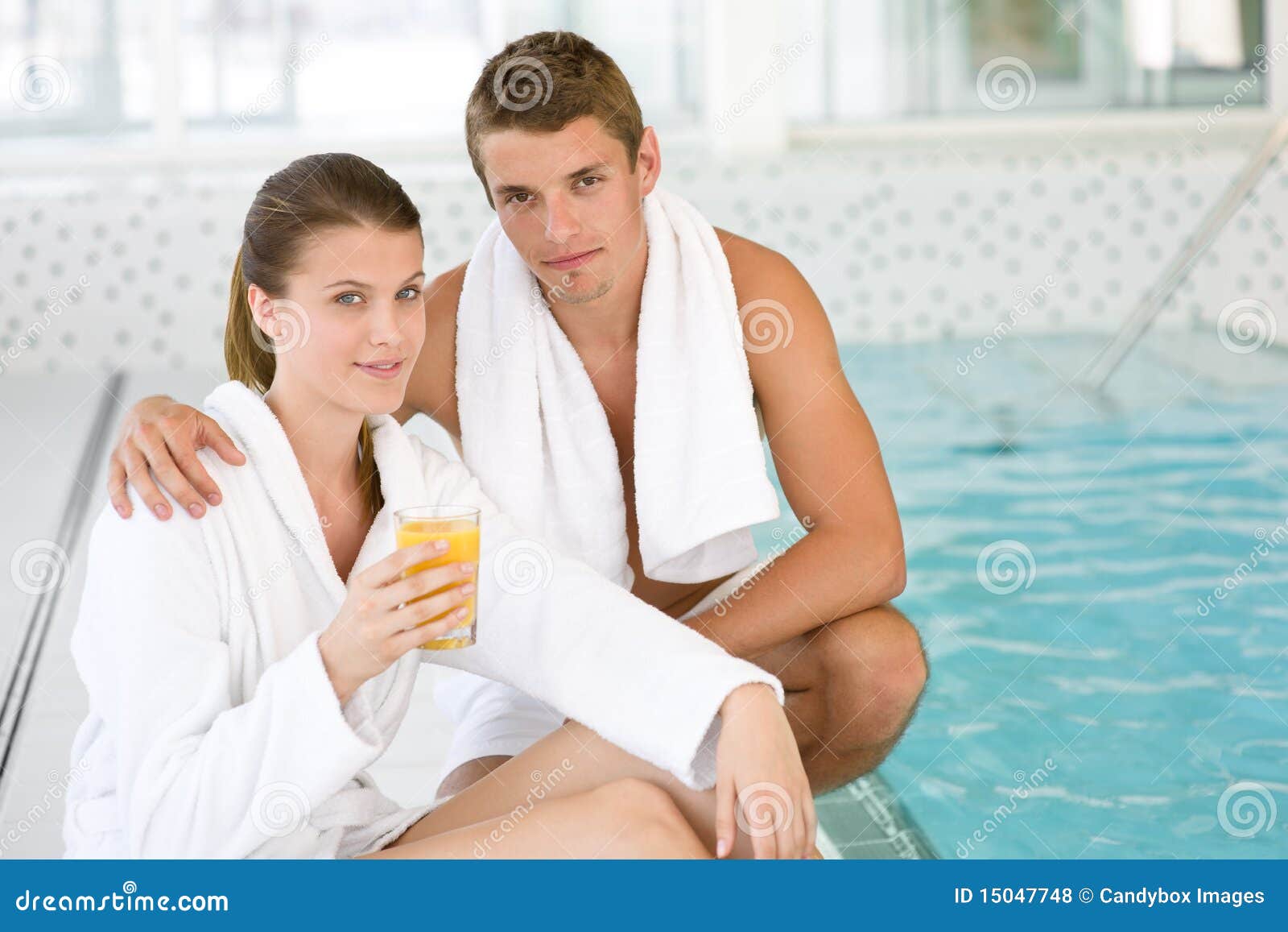 Luxury Spa - Young Sportive Couple Relax at Pool Stock Photo - Image of ...