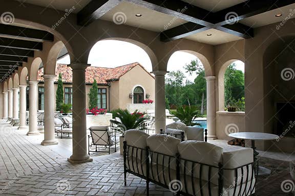Luxury Spanish Style Home and Pool Stock Image - Image of chair, estate ...