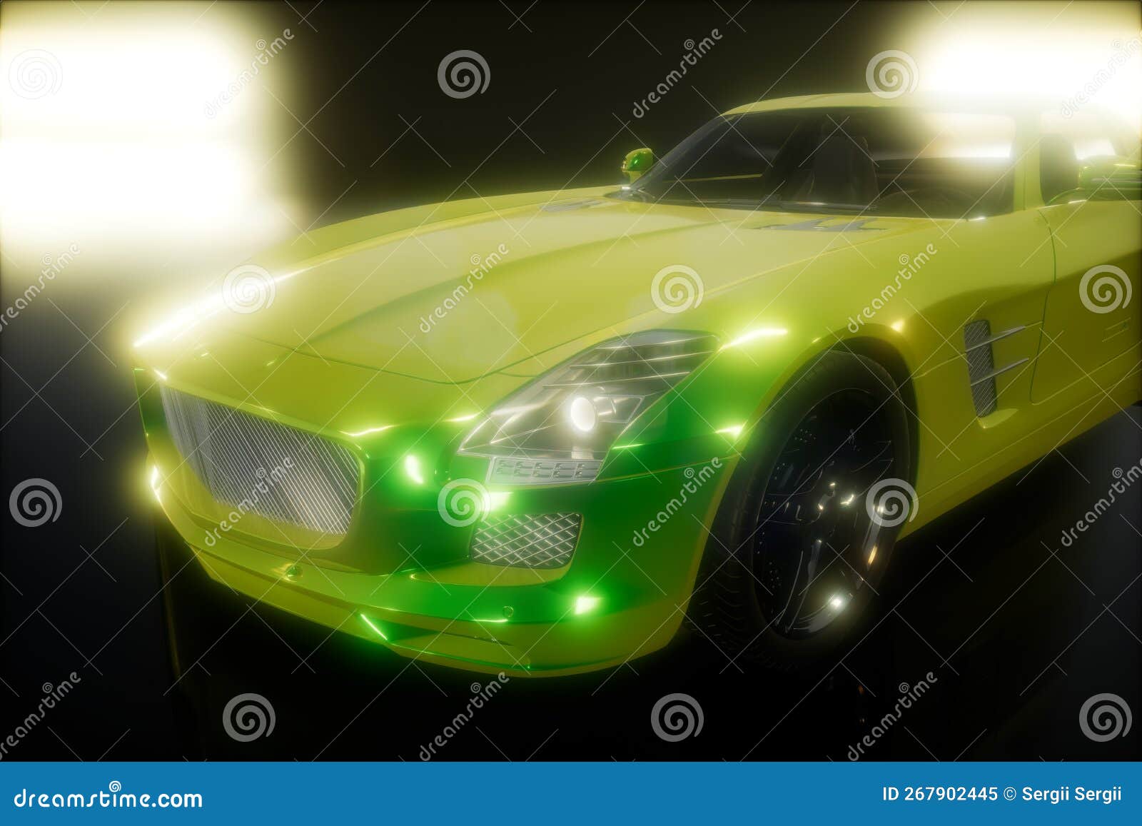 Luxury Sport Car in Dark Studio with Bright Lights Stock Image - Image ...