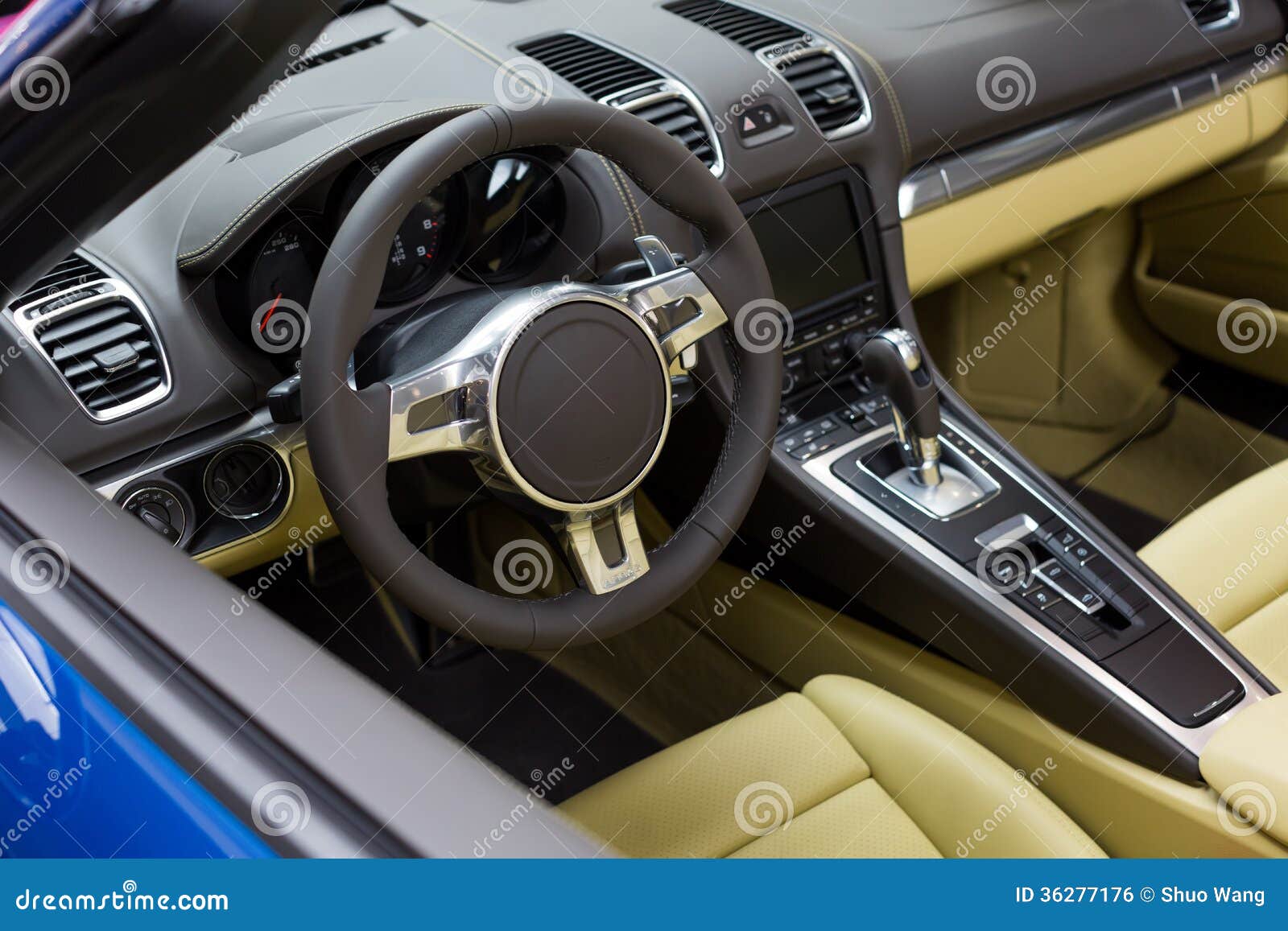 Luxury sport car interior stock photo. Image of button - 36277176