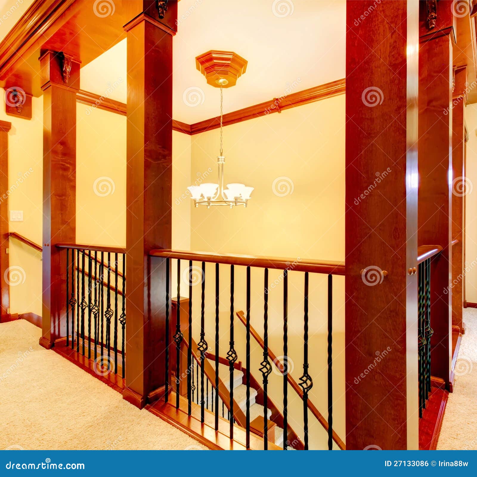 Luxury Staircase with Wood Columns Stock Photo - Image of home, details ...