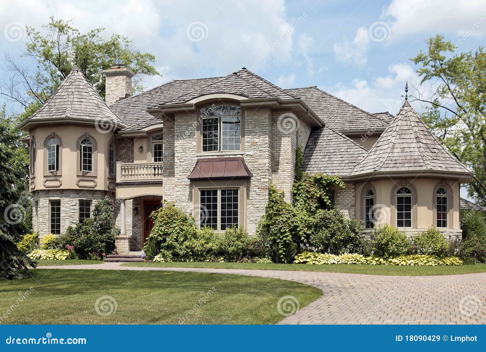 Luxury Stone Home with Turret Stock Image - Image of front ...