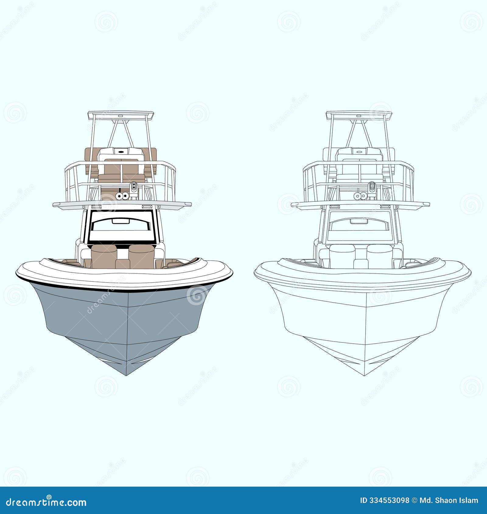Luxury Style Front View Boat Vector Line Art and Illustration. Stock ...