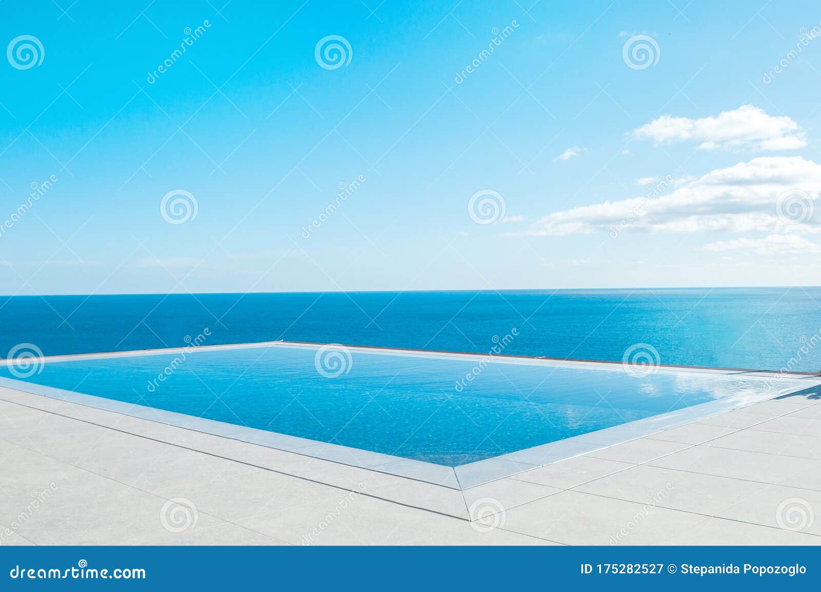 Luxury Swimming Pool in Front of the Sea. Swimming Pool with Beautiful ...