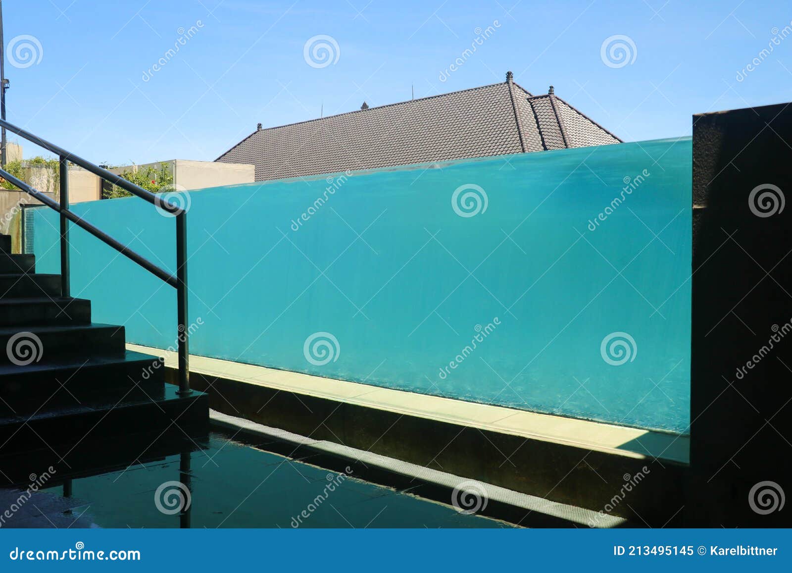 Luxury Swimming Pool with Transparent Glass Wall Stock Image - Image of ...