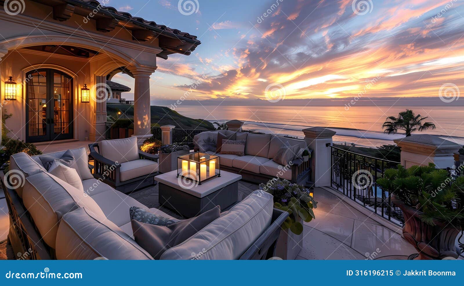 Luxury Terrace with Sea View at Sunset, Generative AI Illustrations ...