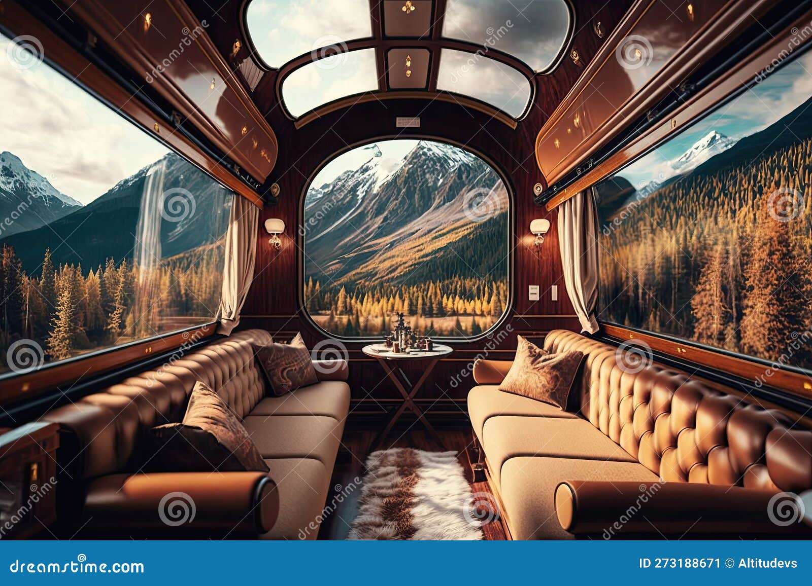 Luxury Train, with the View of the Mountains and Forests, in the ...