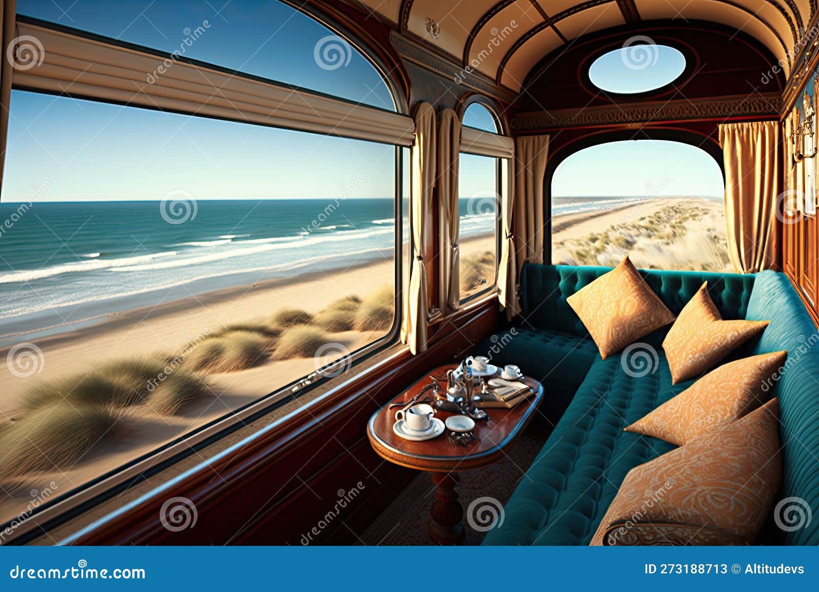 Luxury Train, with View of the Ocean and Waves Visible through the ...