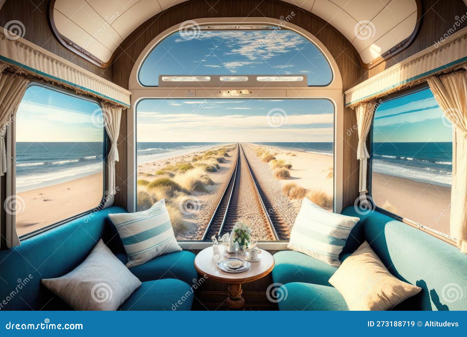 Luxury Train, with View of the Ocean and Waves Visible through the ...