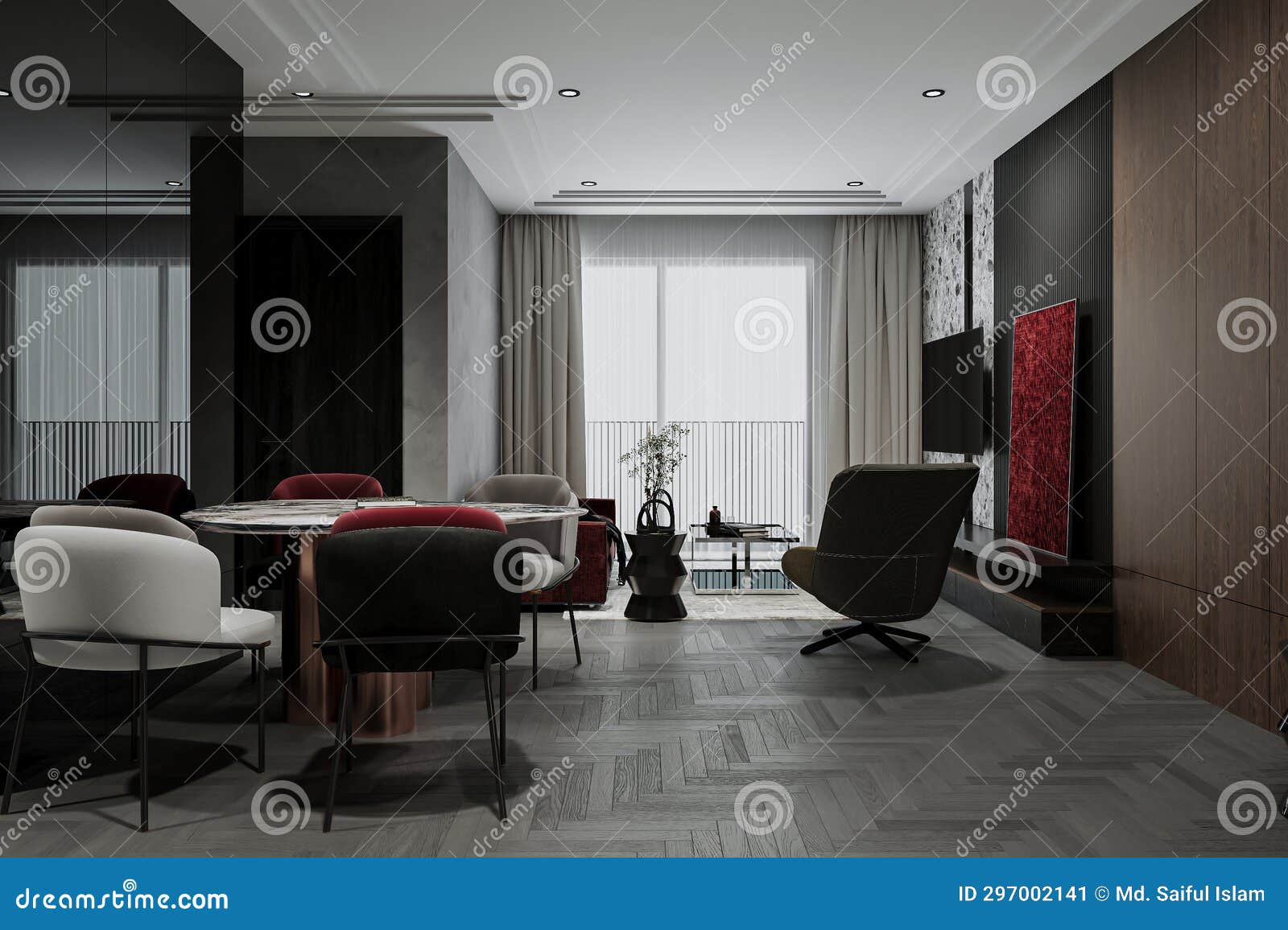 The Luxury Two-dimensional Space Interior in Industrial Style. 3D ...