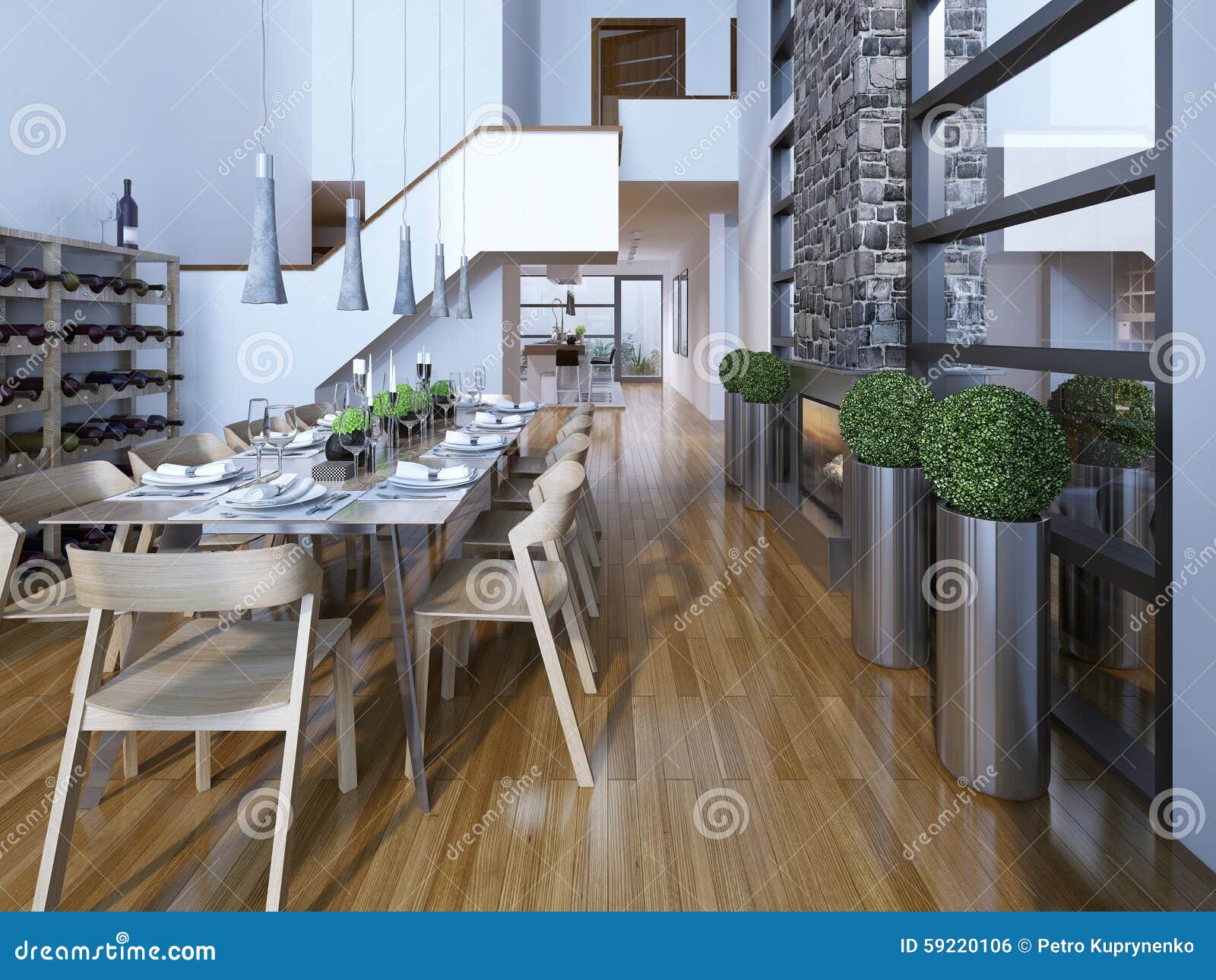 Luxury Two-story Dining Room High-tech Style Stock Photo - Image of ...