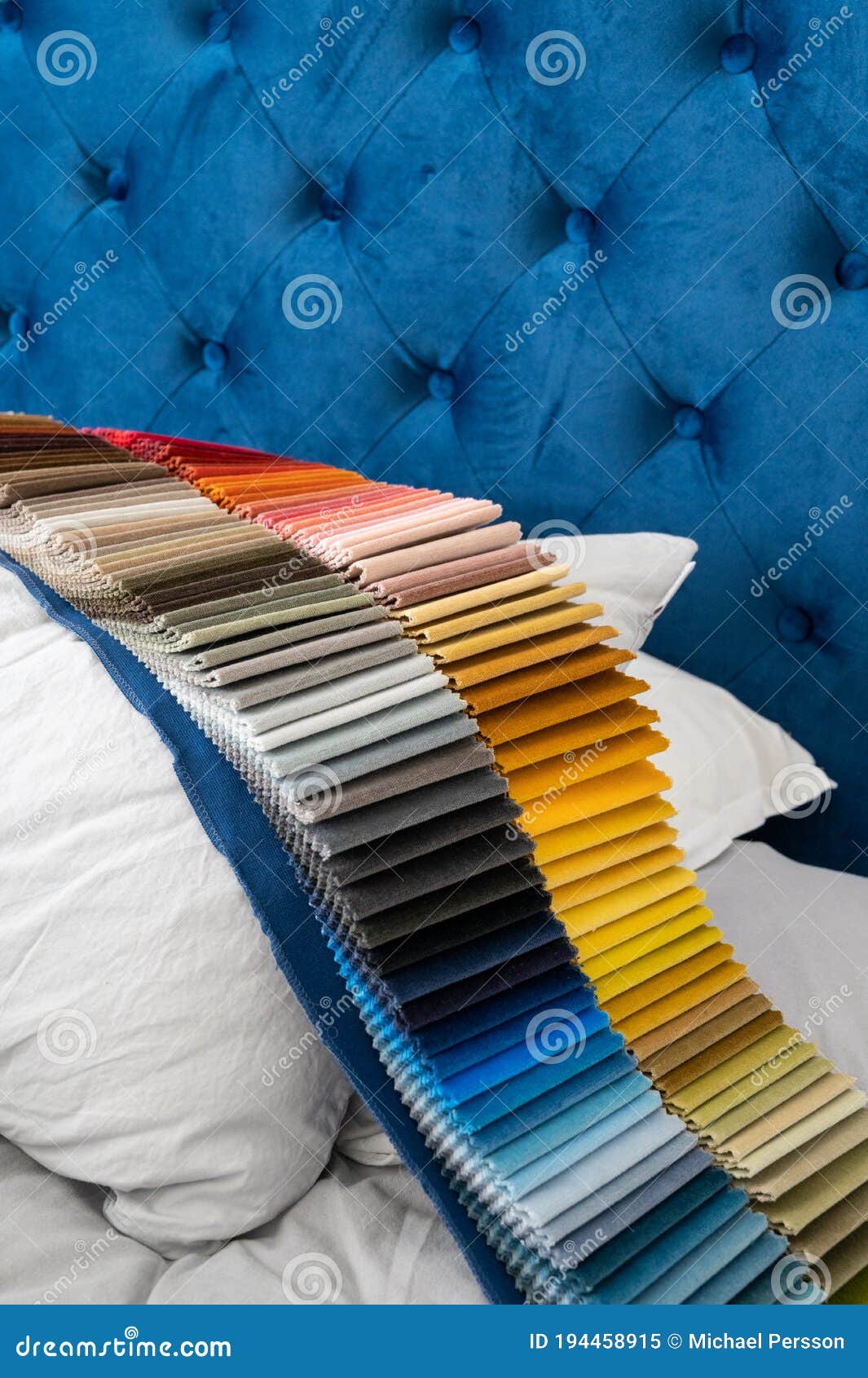 Luxury Velvet Samples in Gradient Colors Placed on a Pillow in a Bed ...