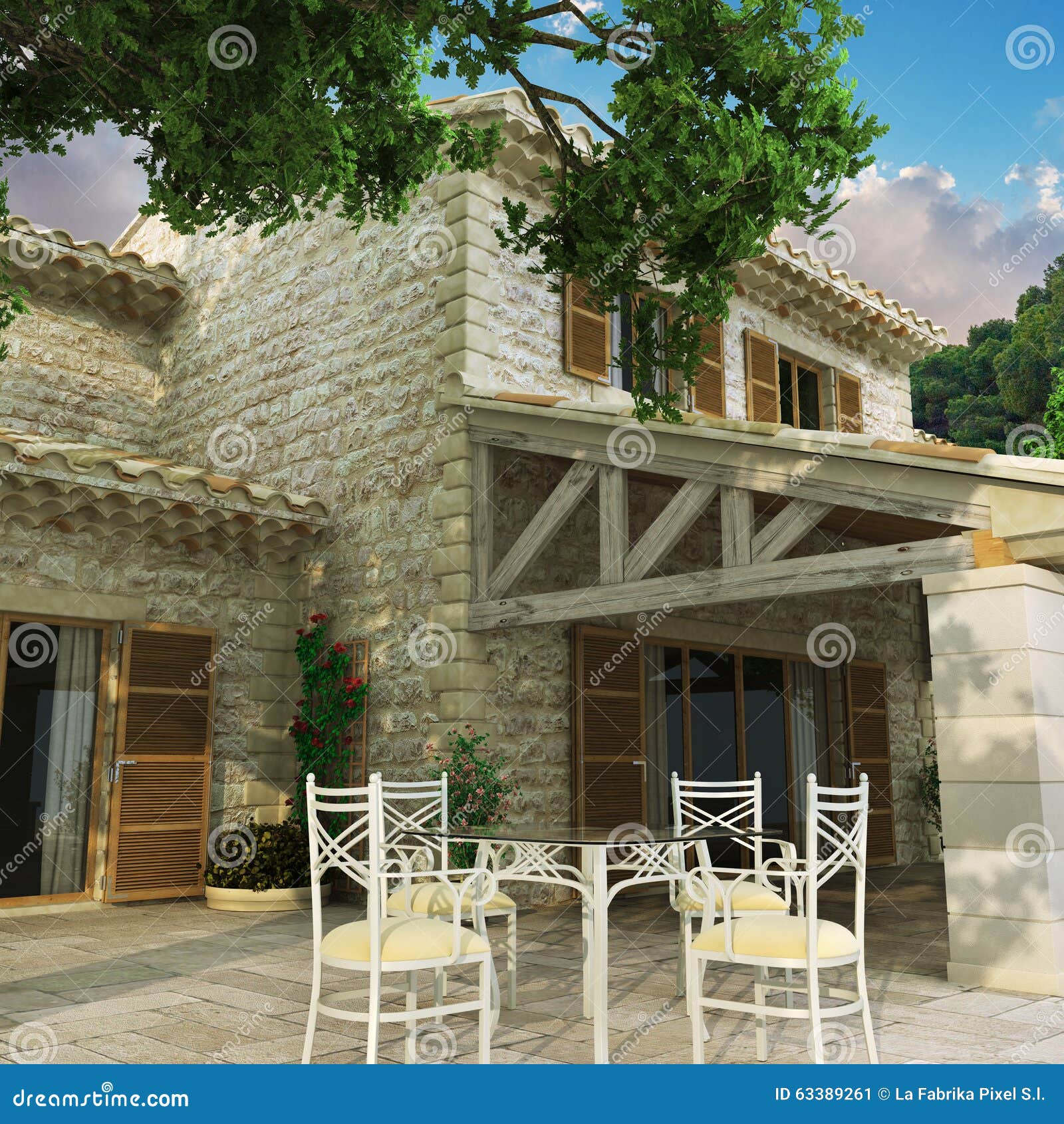 Luxury villa deck stock illustration. Illustration of lifestyle - 63389261