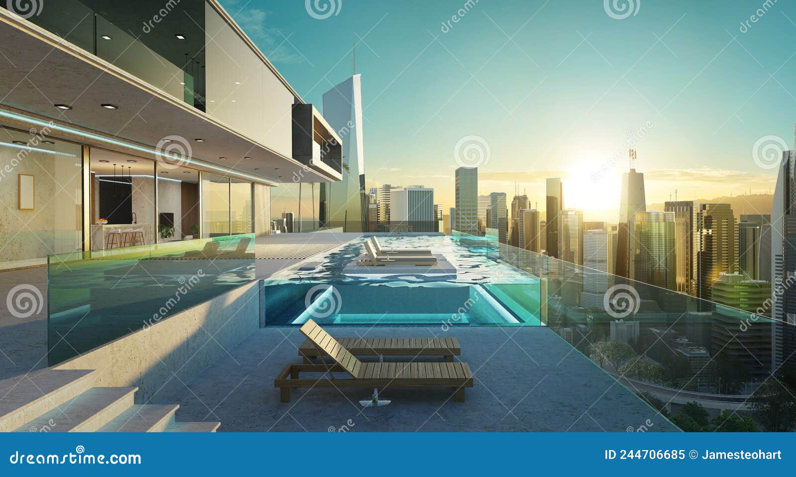 Luxury Villa Exterior Design with Modern Cityscape Stock Illustration ...
