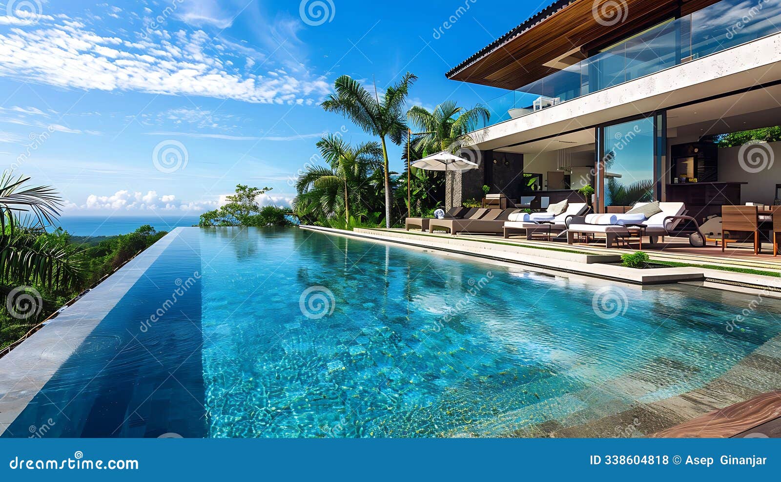 Luxury Villa with Infinity Pool Stock Illustration - Illustration of ...