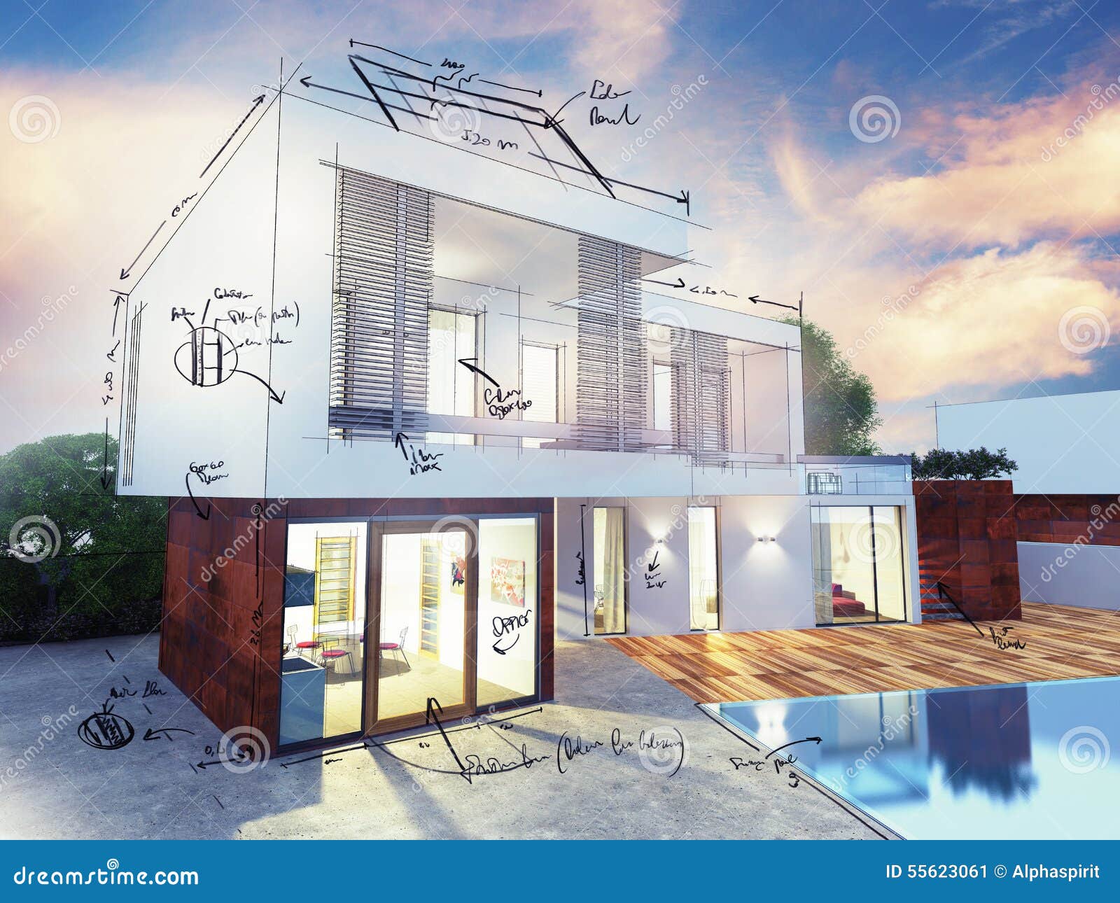 Luxury villa plan stock image. Image of drawing, architecture - 55623061