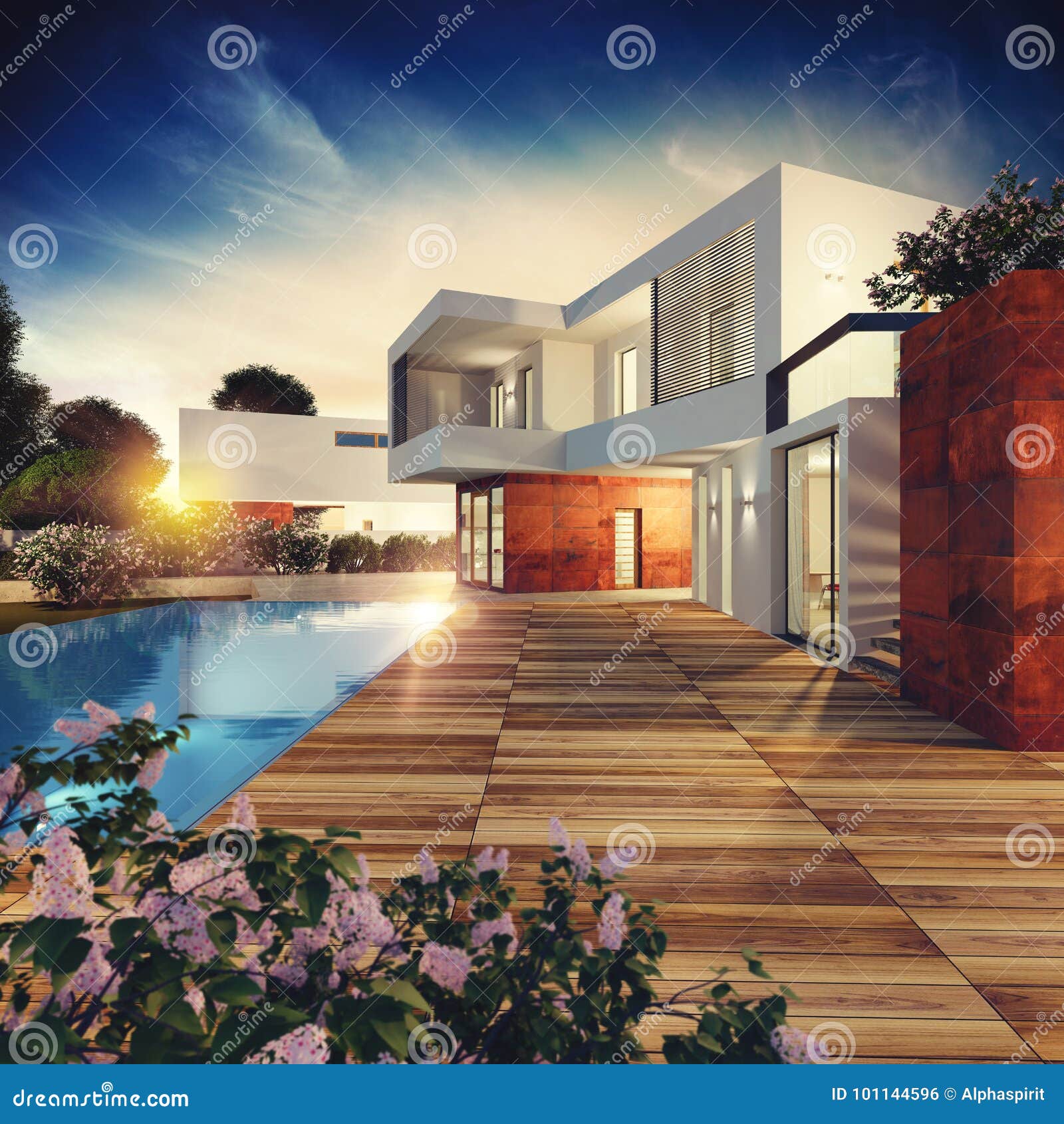 Luxury Villa Project. 3D Rendering Stock Illustration - Illustration of ...