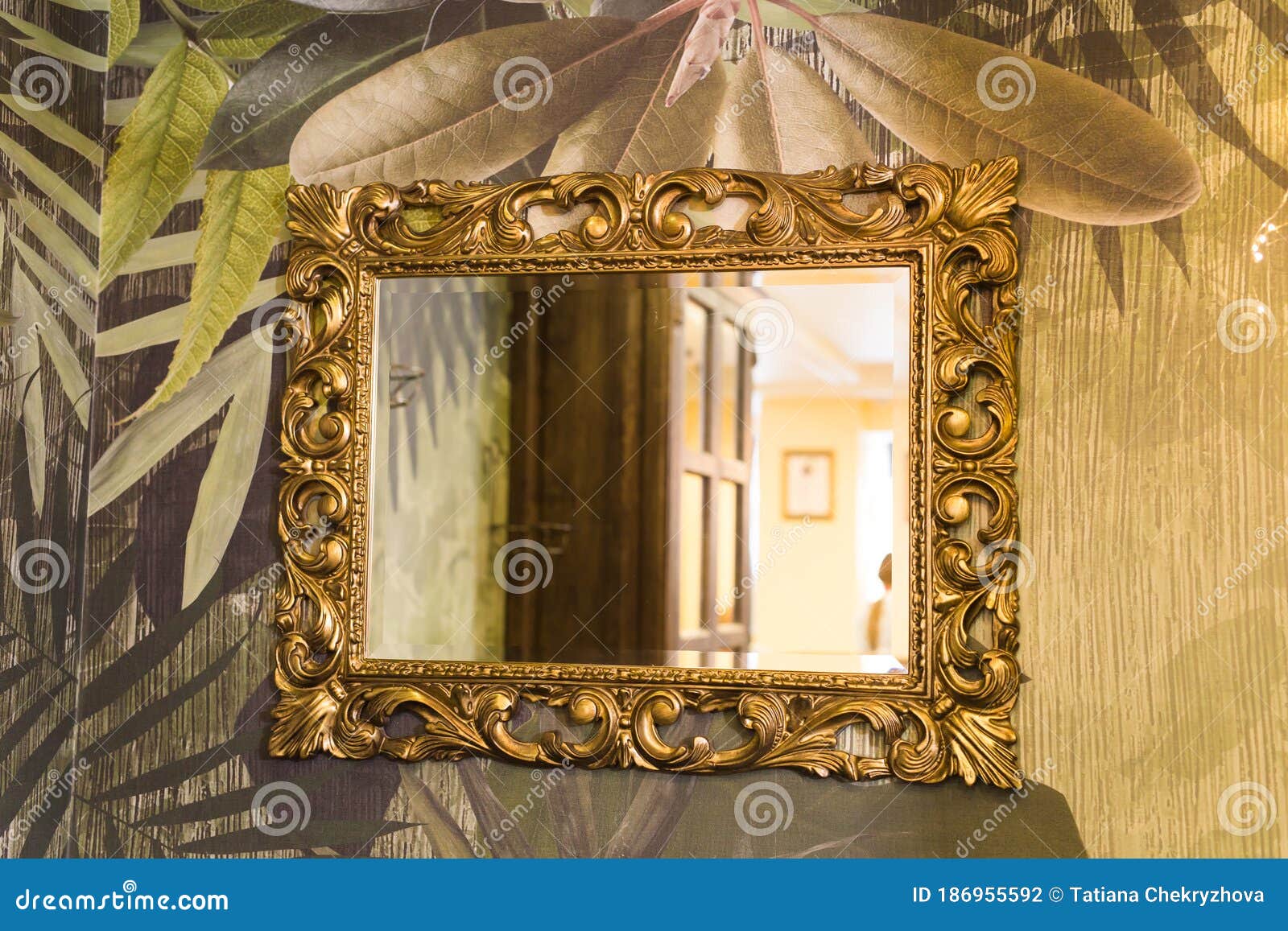 Luxury Vintage Mirror with Gold Frame on the Wall. Isolated Inside ...