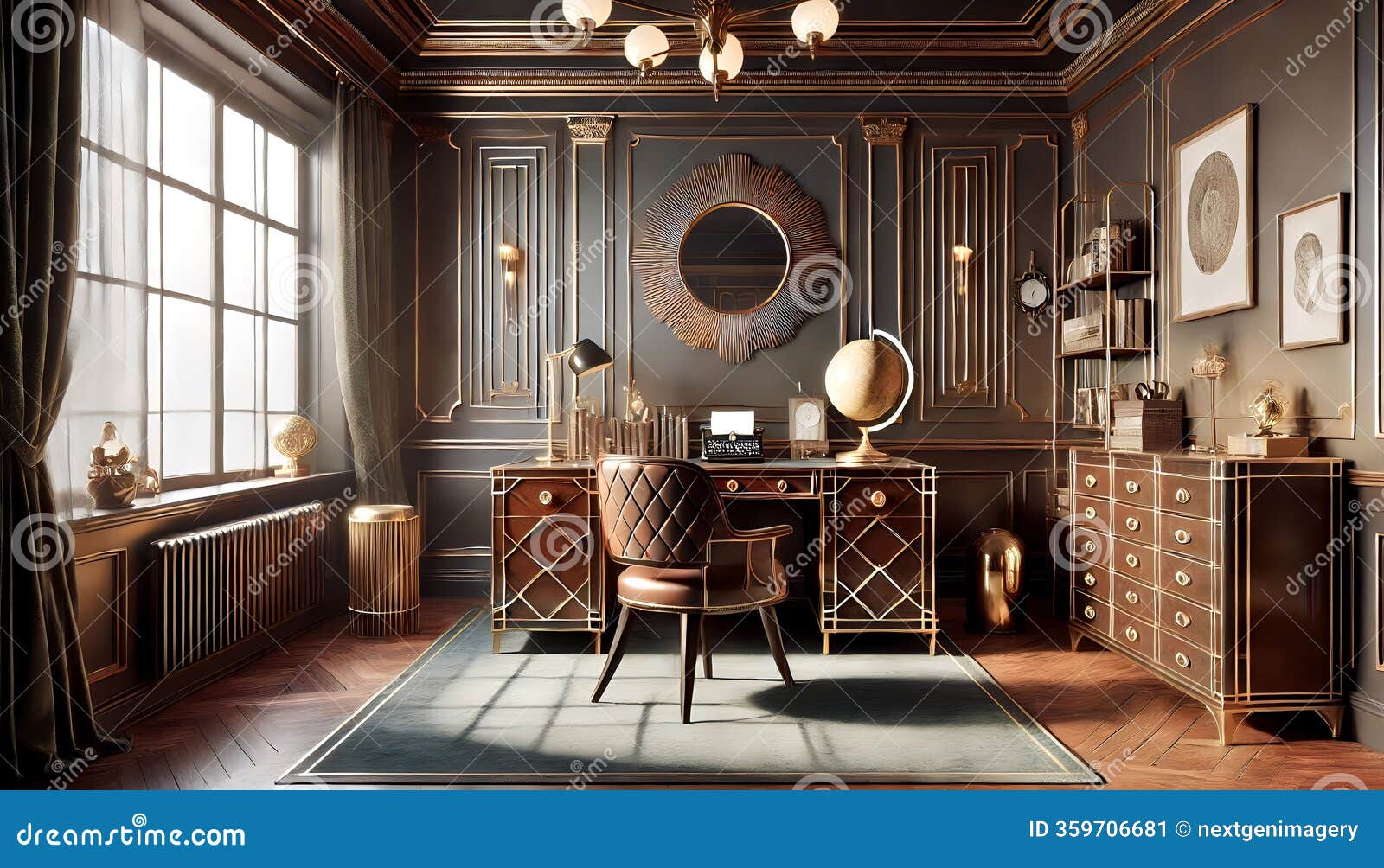 Luxury Vintage Study with Gold Accents Stock Illustration ...