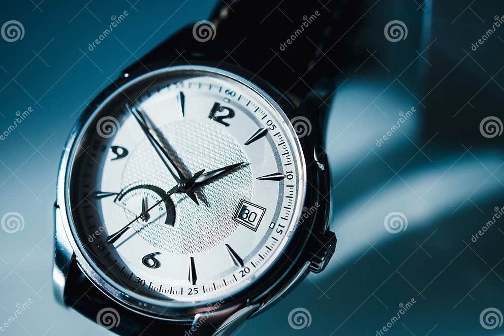 Luxury Watch on Blue Background Stock Photo - Image of accurate, future ...