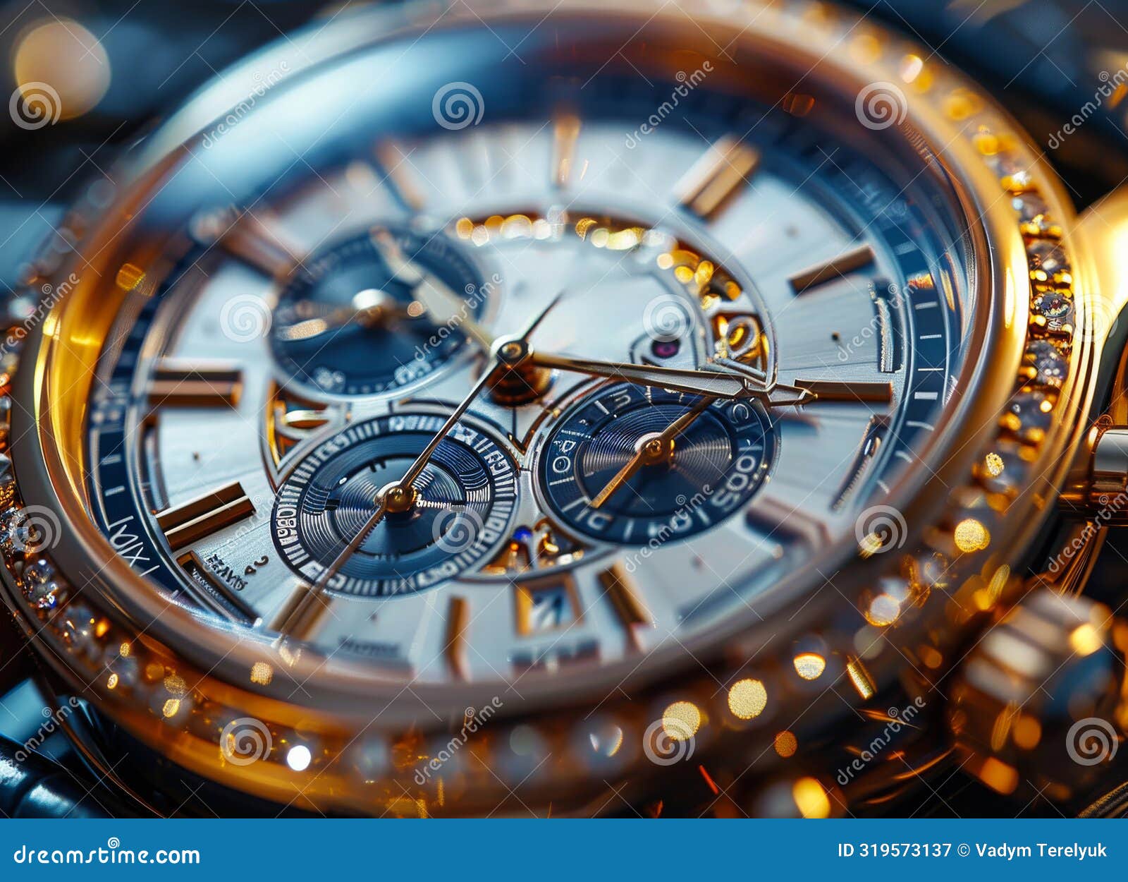 Luxury Watch with Blue Dial and Gold Accents Stock Image - Image of ...