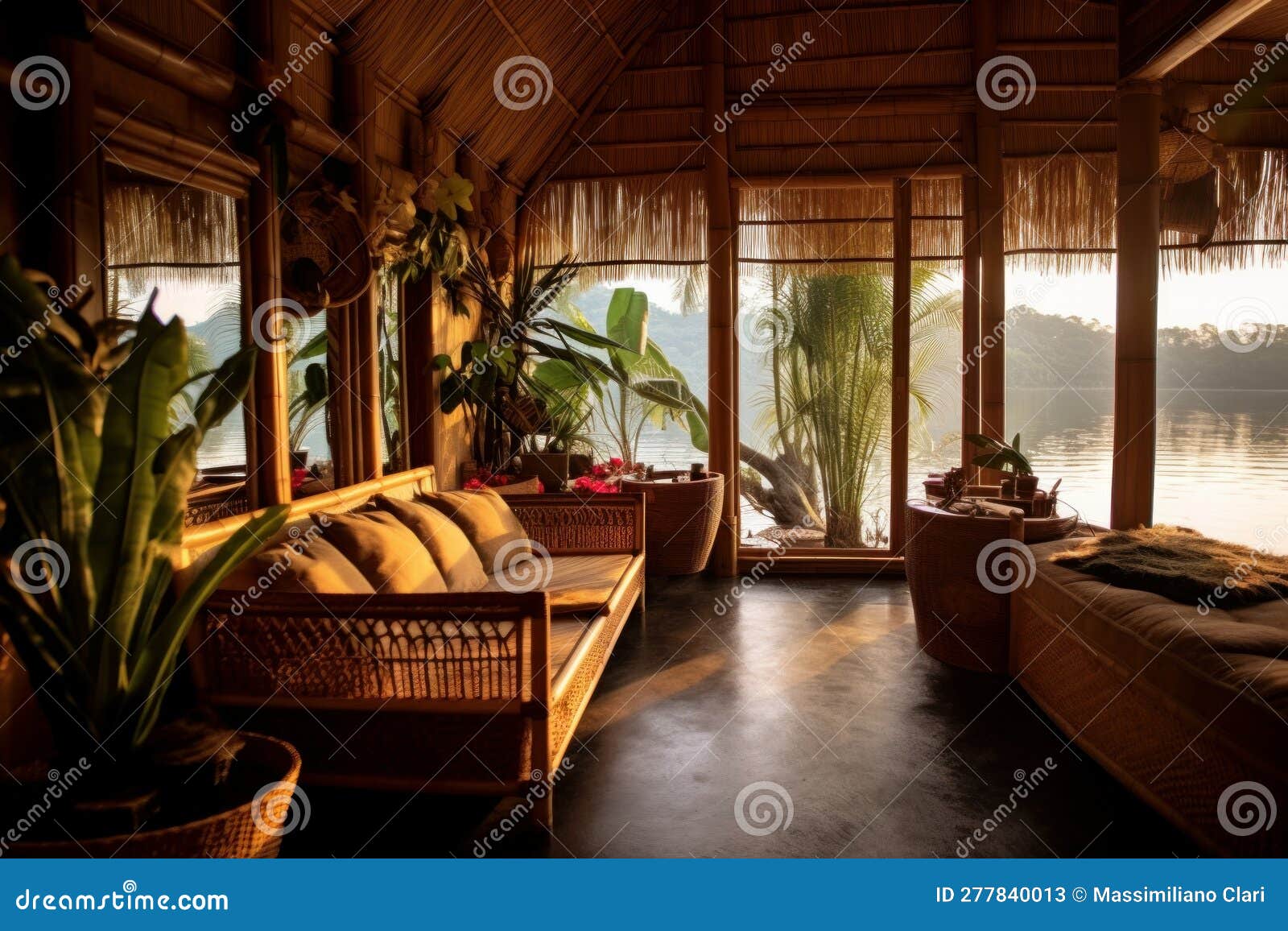 Luxury Waterfront Bamboo Bungalow Interior. Generative AI Stock ...