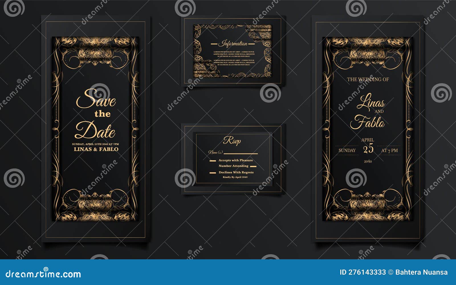 Luxury Wedding Invitation Cards Set Stock Vector - Illustration of ...