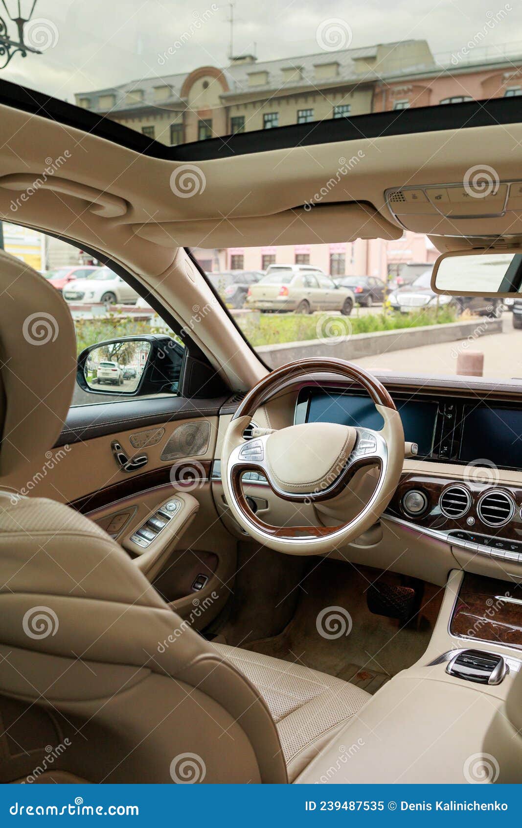 Luxury White Interior of a Premium Car Stock Image - Image of beige ...