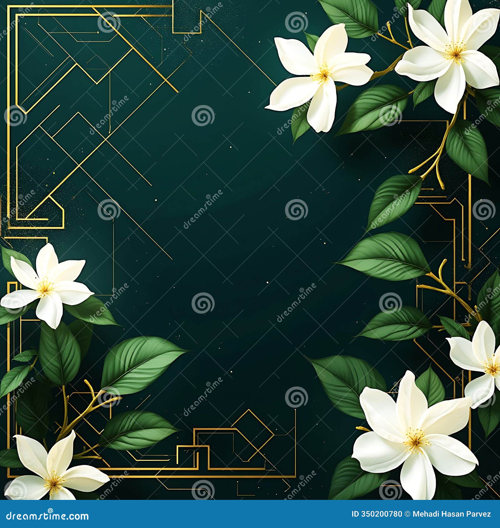 Luxury White Jasmine Border Background with Green Canvas Stock ...