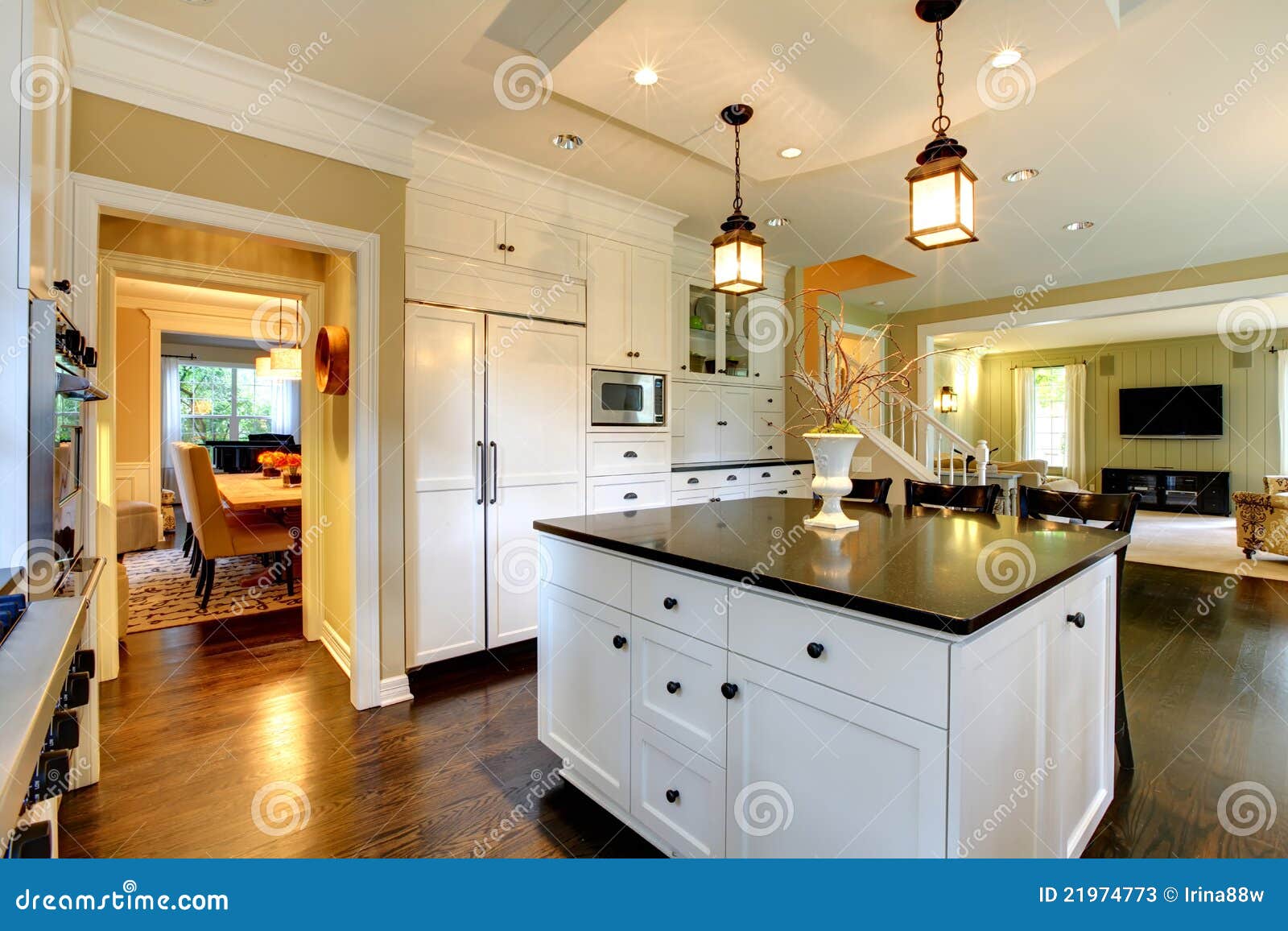 Luxury White Large Modern Kitchen. Stock Image - Image of inside ...