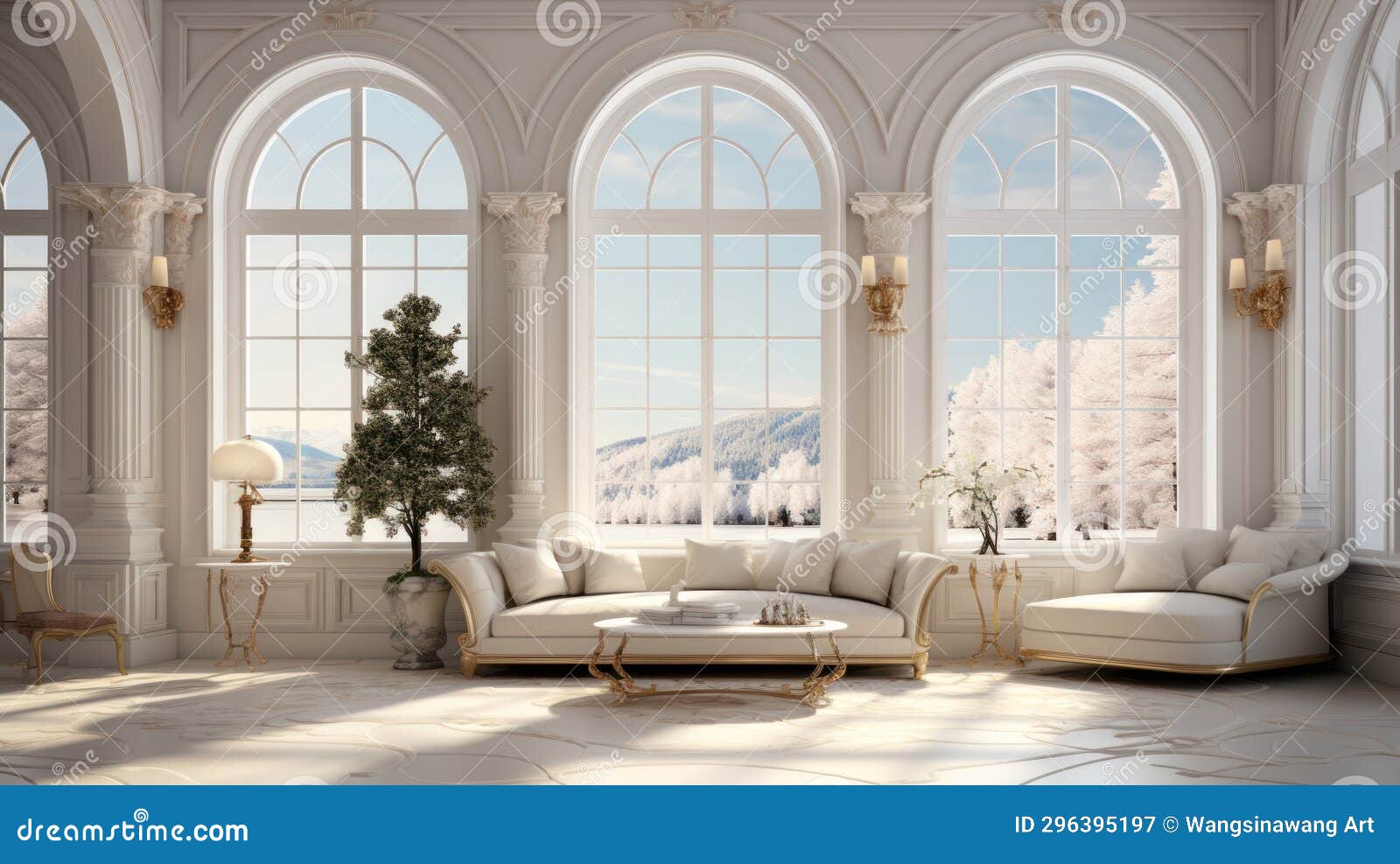 Luxury White Living Room with Large Windows and a Large Window Stock ...