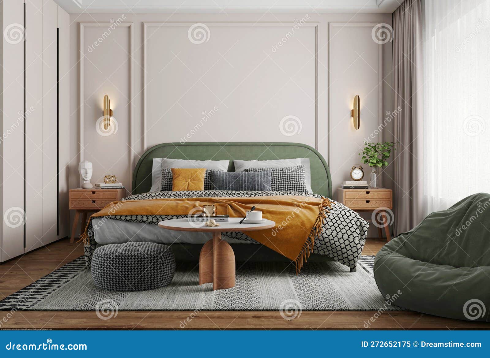 Luxury White Master Bedroom Interior Mock Up Stock Illustration ...