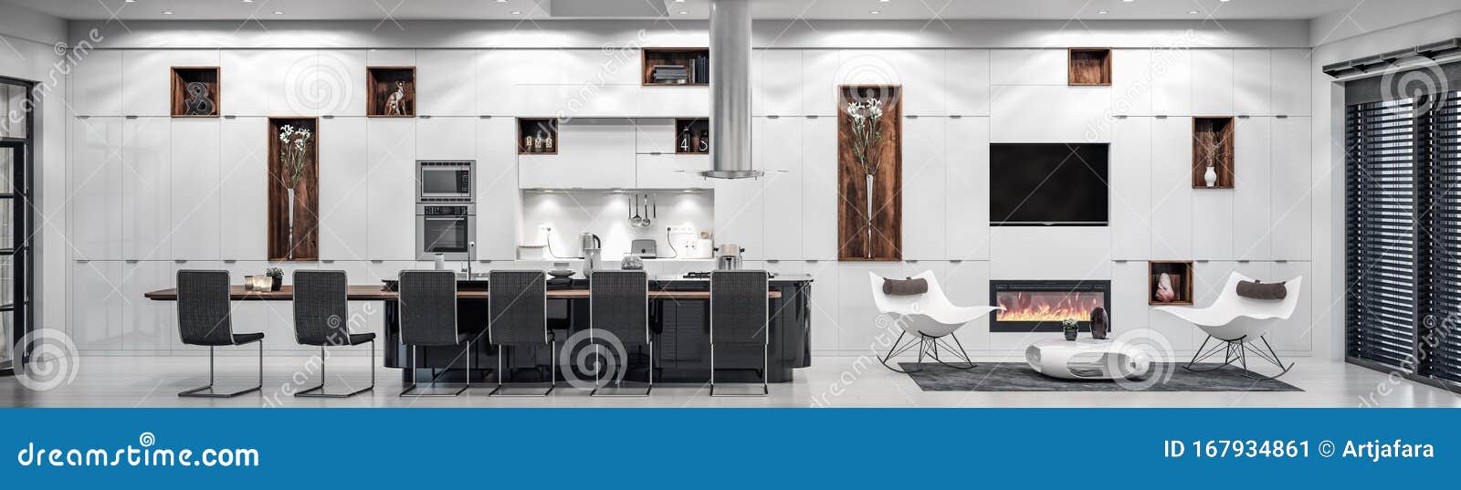 Luxury White Modern Kitchen Interior Background Stock Illustration ...