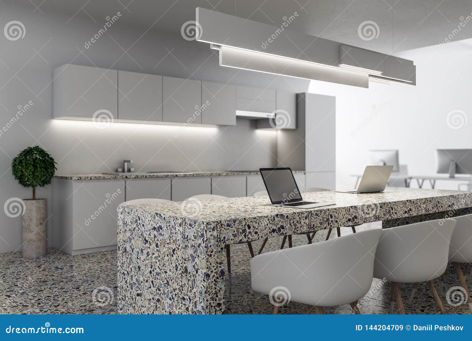 Luxury White Office Kitchen Stock Image - Image of ceiling, interior ...