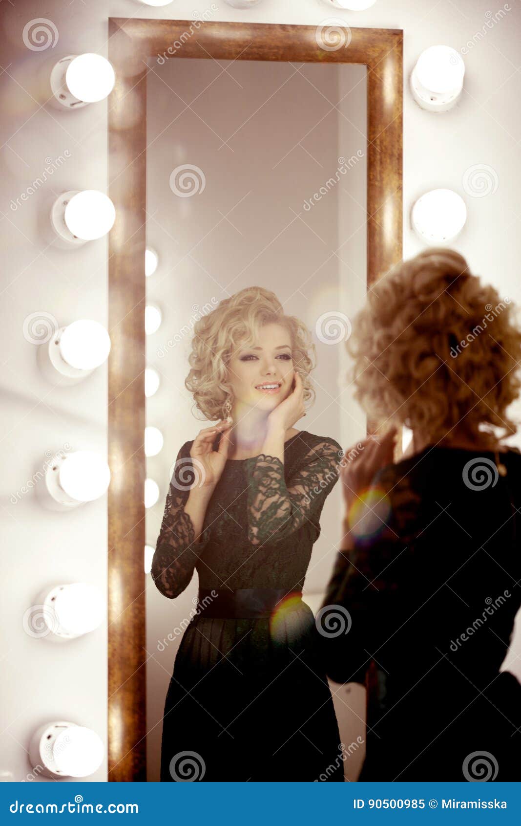 Luxury Woman with and Mirror Stock Image - Image of hotel, bathroom ...