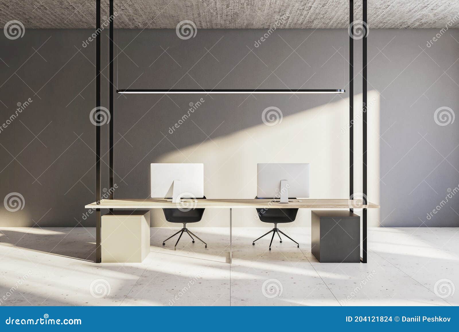 Luxury Workplace with Two Computers on Table Stock Illustration ...