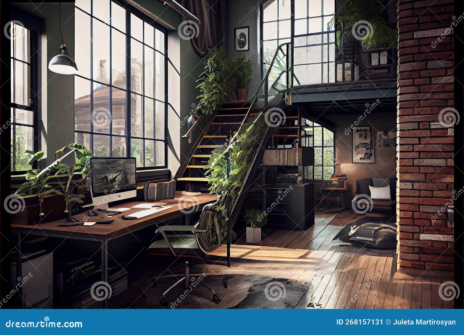 Luxury Workspace Office Decorated with Industrial Loft Modern Interior ...