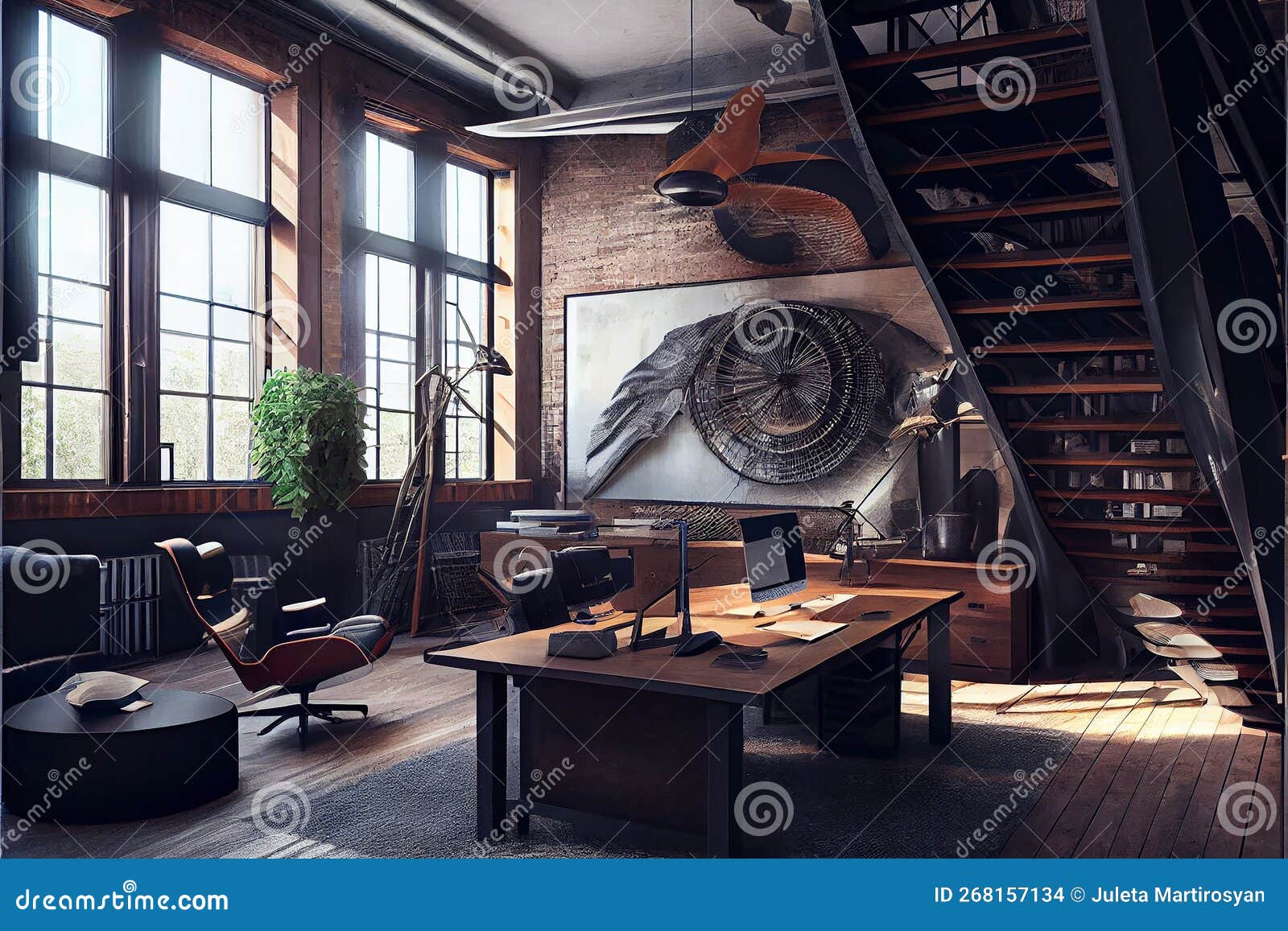 Luxury Workspace Office Decorated with Industrial Loft Modern Interior ...
