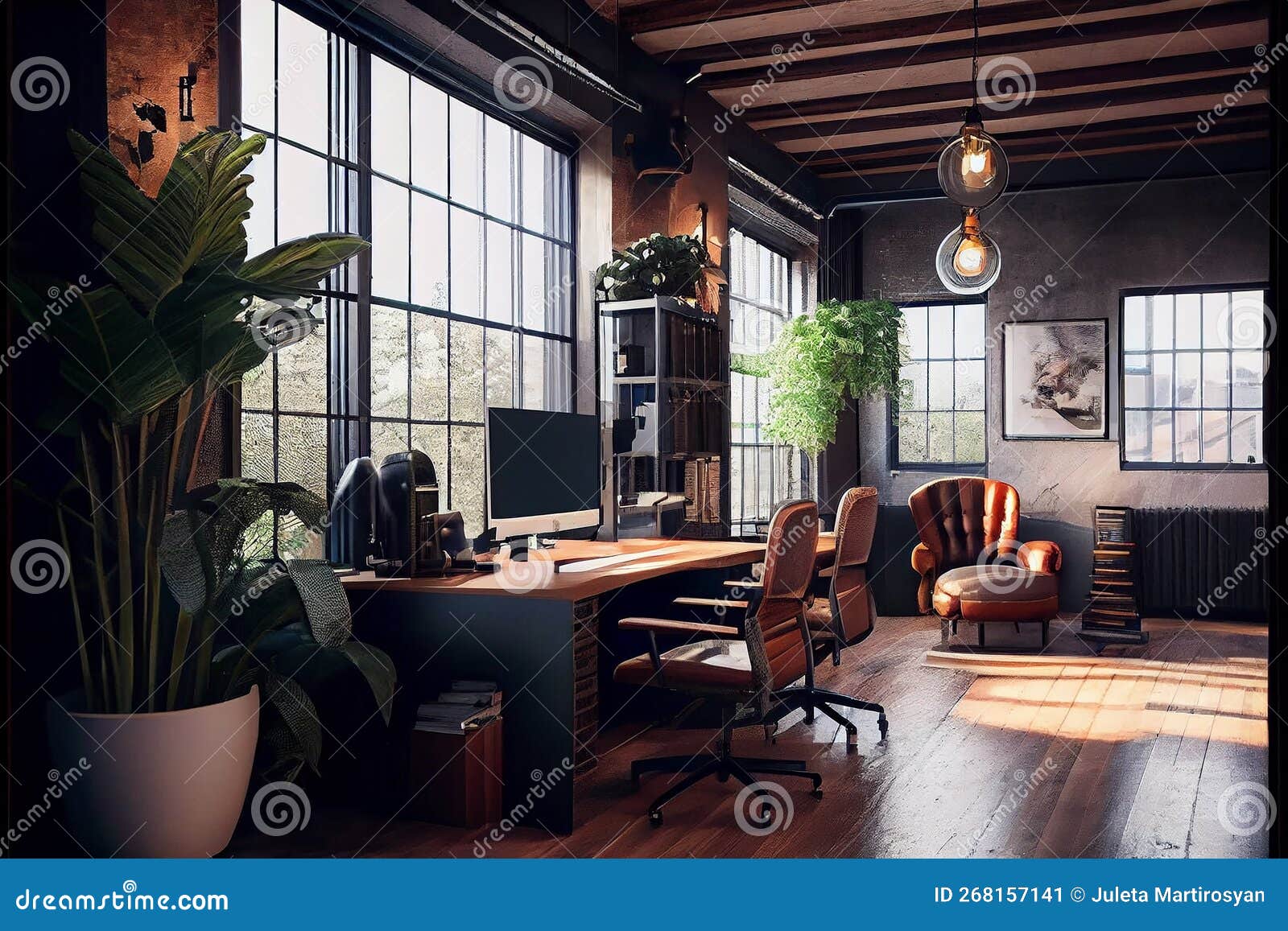 Luxury Workspace Office Decorated with Industrial Loft Modern Interior ...