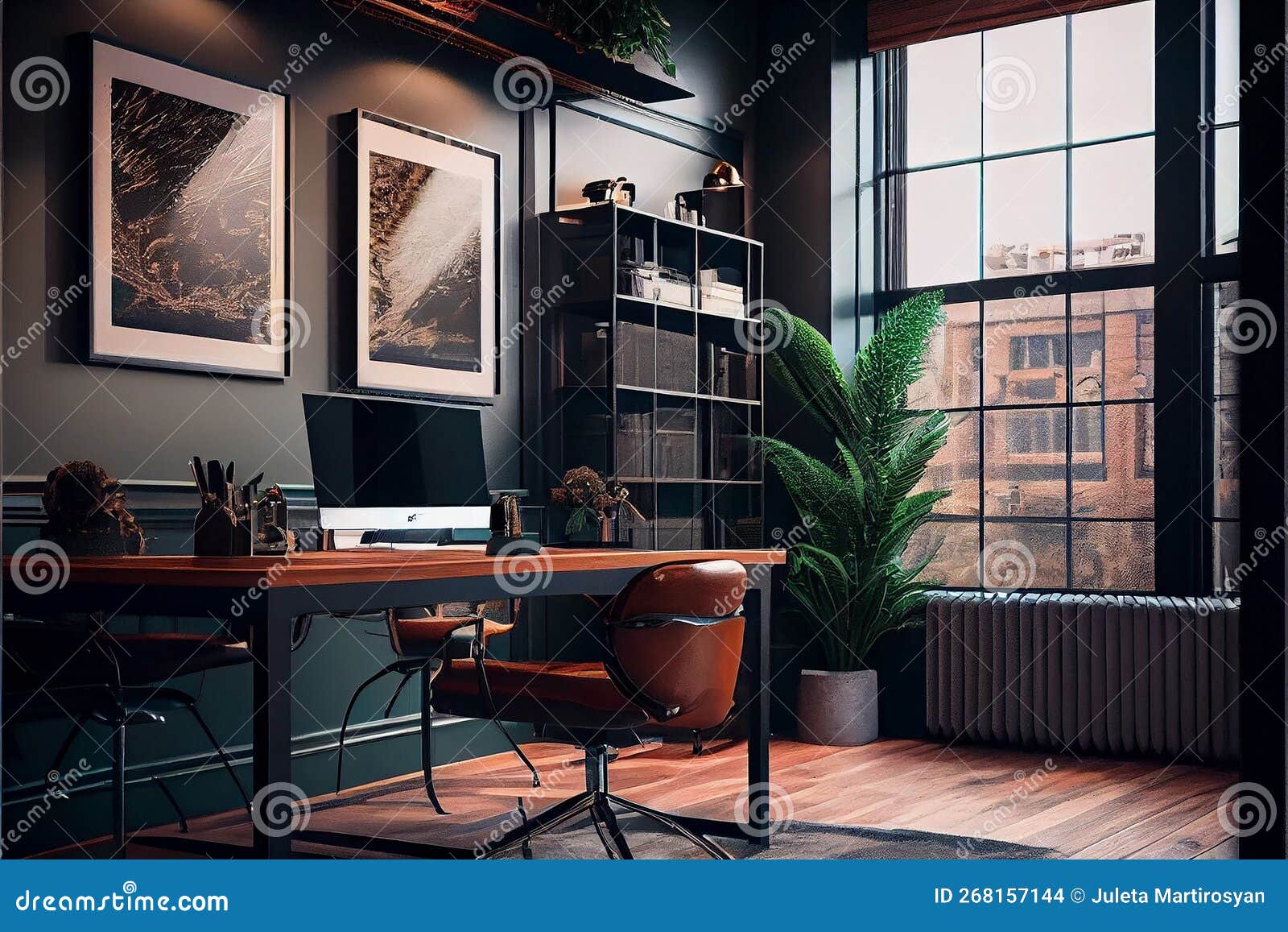 Luxury Workspace Office Decorated with Industrial Loft Modern Interior ...