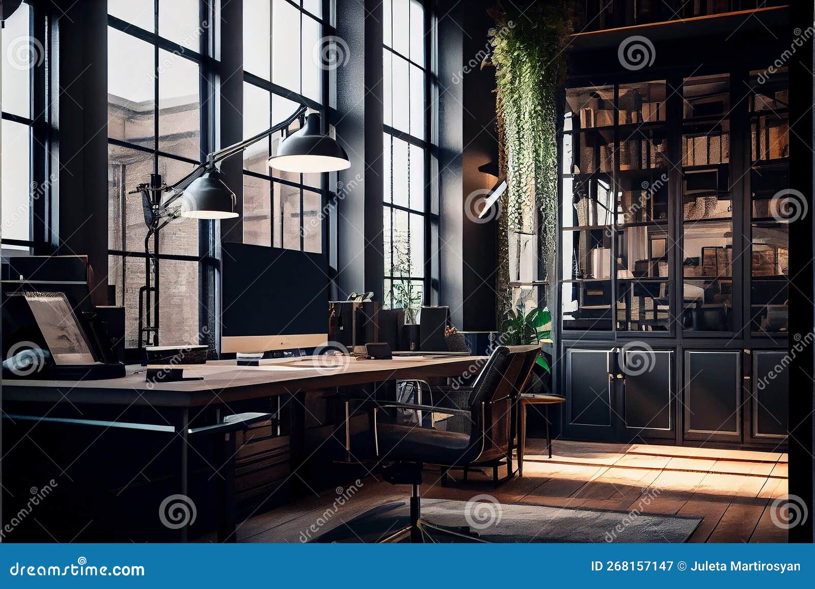 Luxury Workspace Office Decorated with Industrial Loft Modern Interior ...
