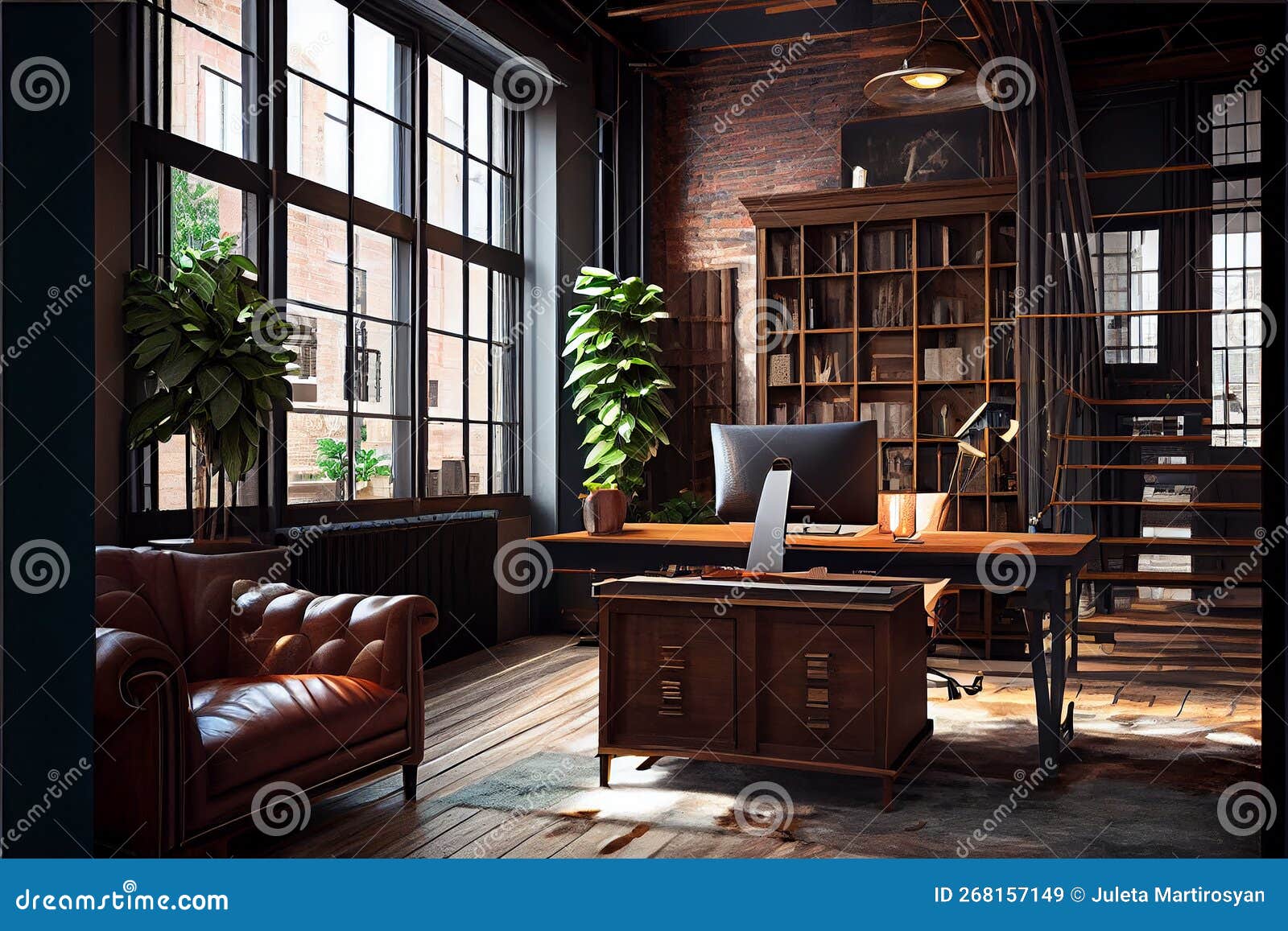 Luxury Workspace Office Decorated with Industrial Loft Modern Interior ...