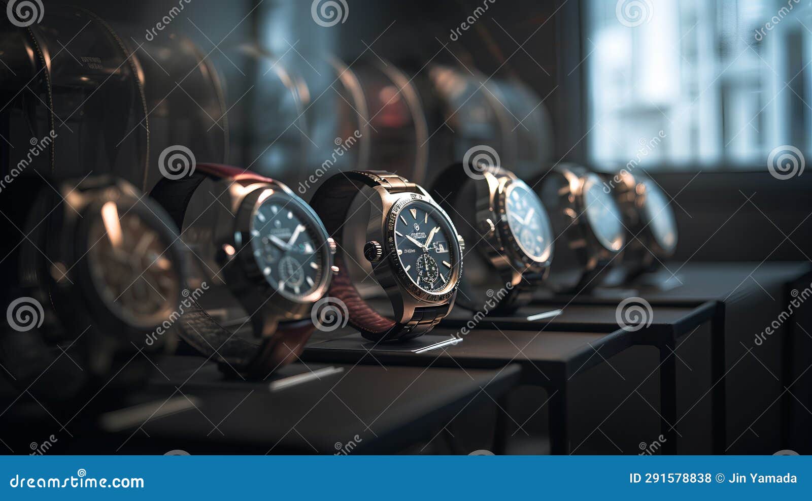 Luxury Wrist Watches in a Shop Window. 3d Rendering Stock Illustration ...