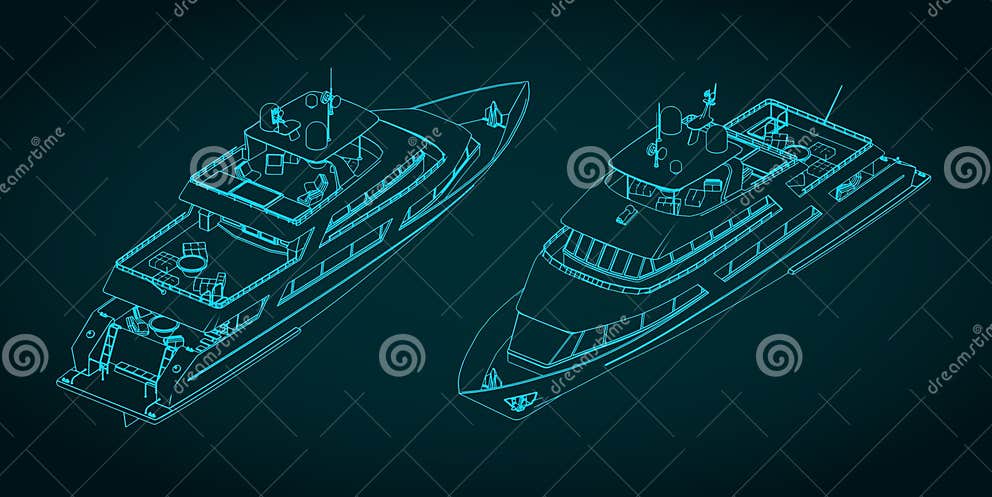 Luxury Yacht Isometric Blueprints Stock Illustration - Illustration of ...