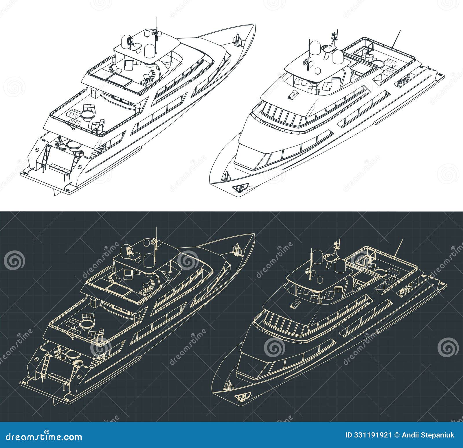 Luxury Yacht Isometric Technical Drawings Stock Illustration ...
